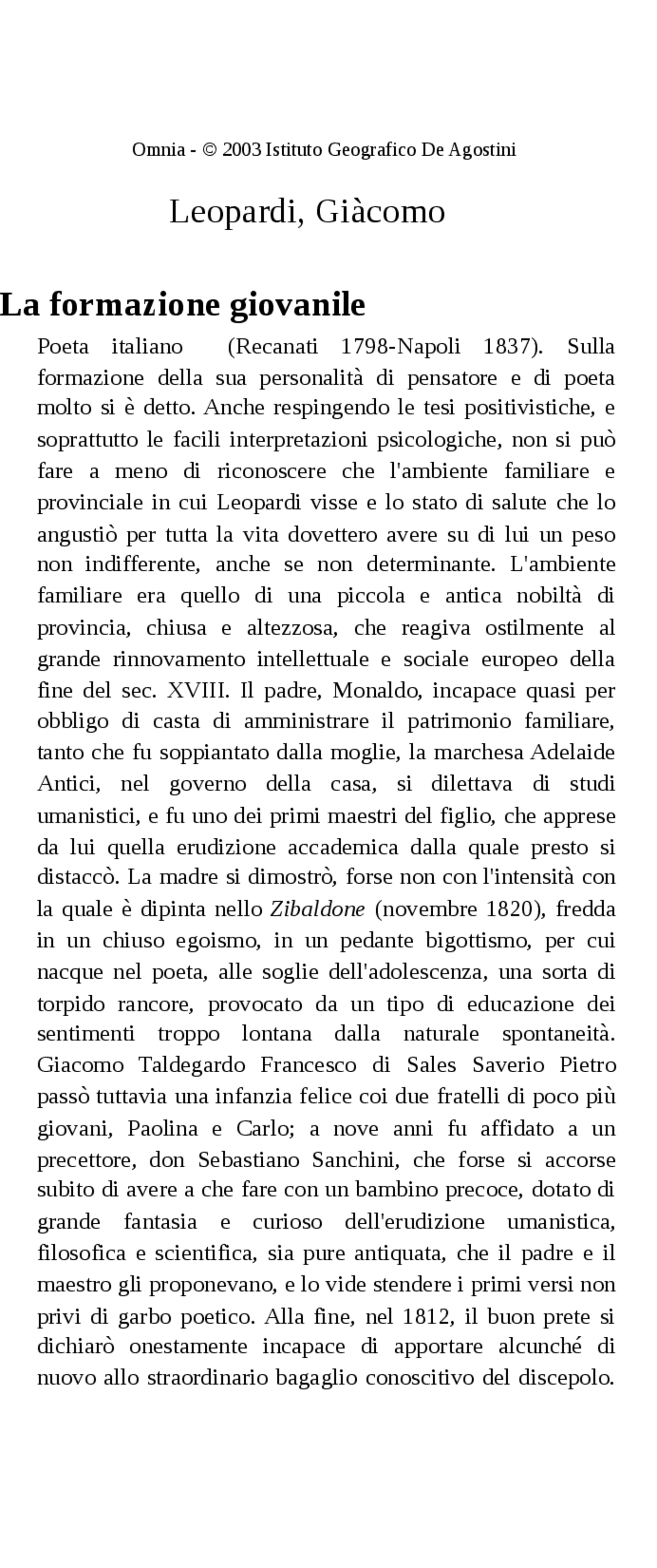 Giacomo Leopardi Docsity