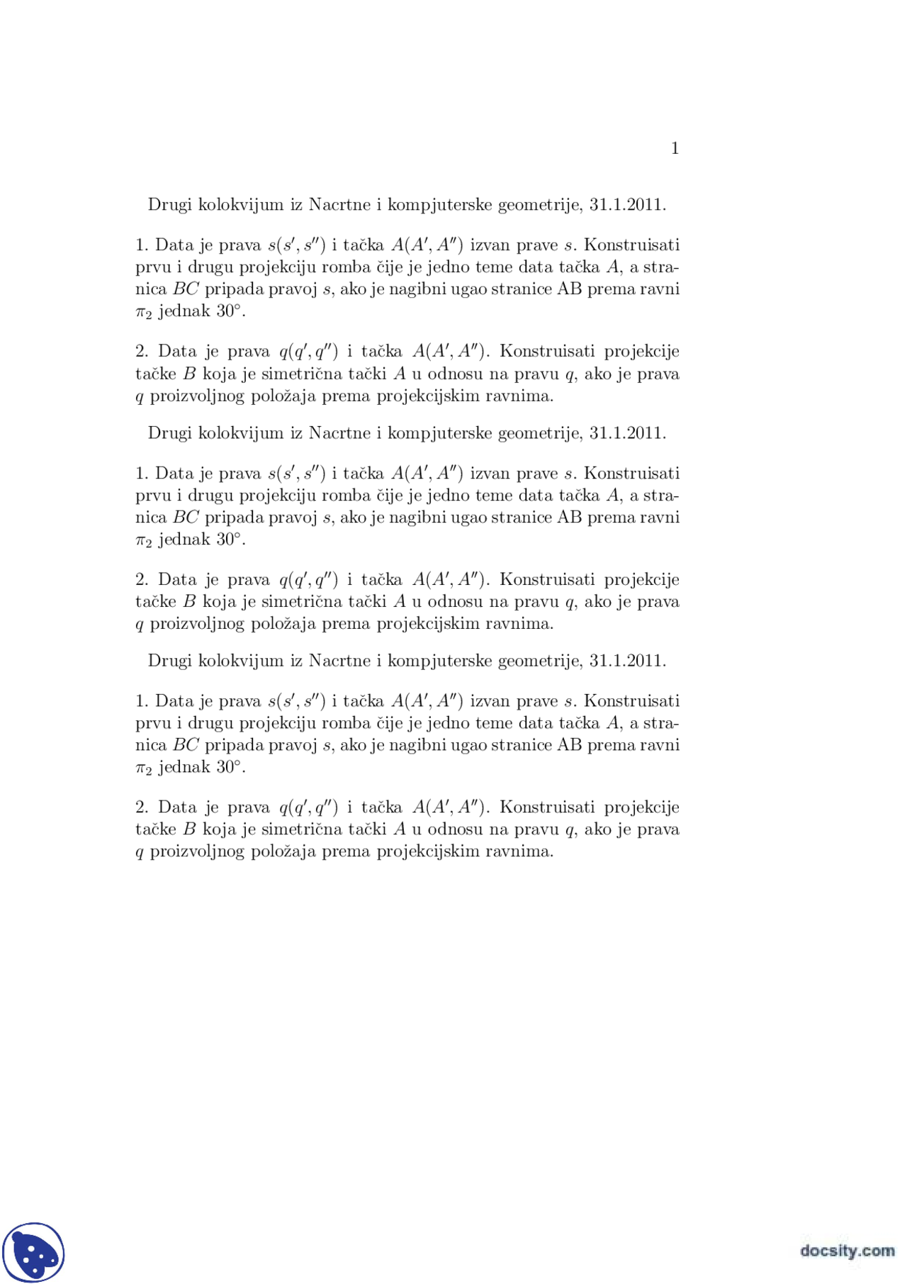 Drugi kolokvijum-Ispit-Nacrtna i kompjuterska geometrija-Matematika (5) | Ispiti' predlog ...
