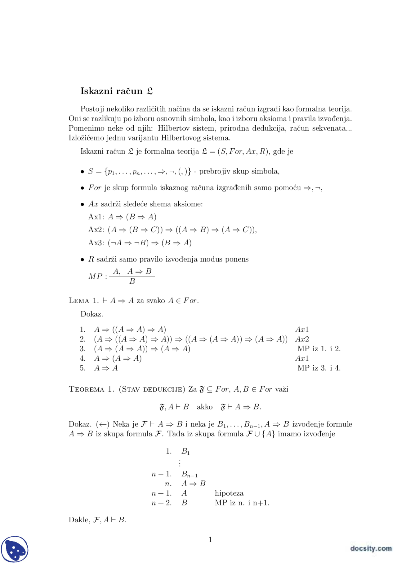 Iskazni Racun-Beleska-Matematicka logika i teorija skupova-Matematika | Beleške' predlog Logika ...