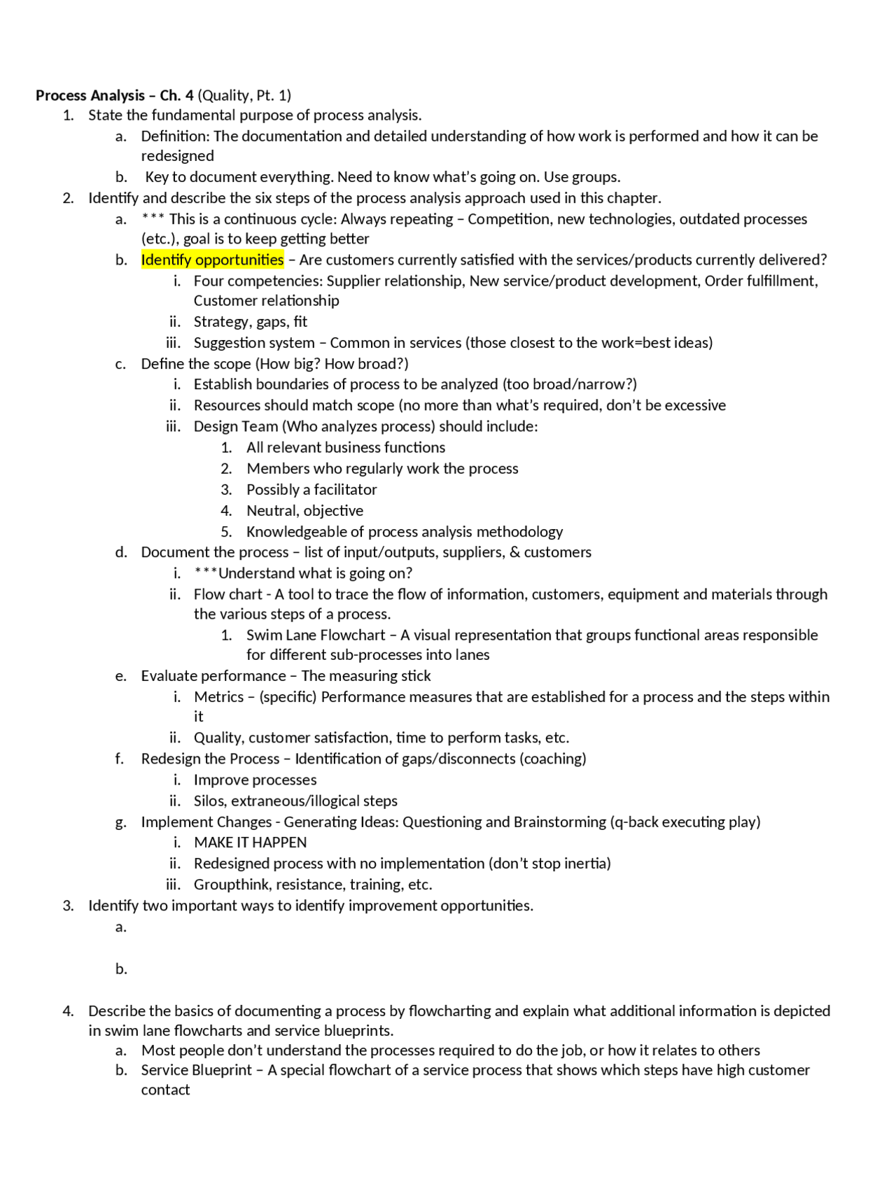 Notes On Process Analysis Operations Management Mgnt 3430 Docsity