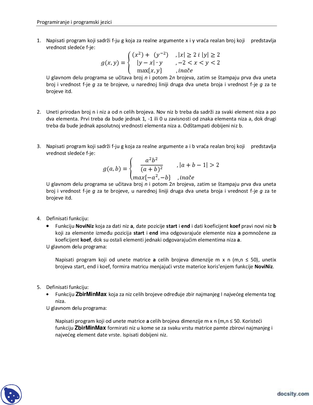 Zadaci-Kontrolni-Informatika i racunarstvo (5) | Vežbe' predlog Računarstvo i informatika - Docsity