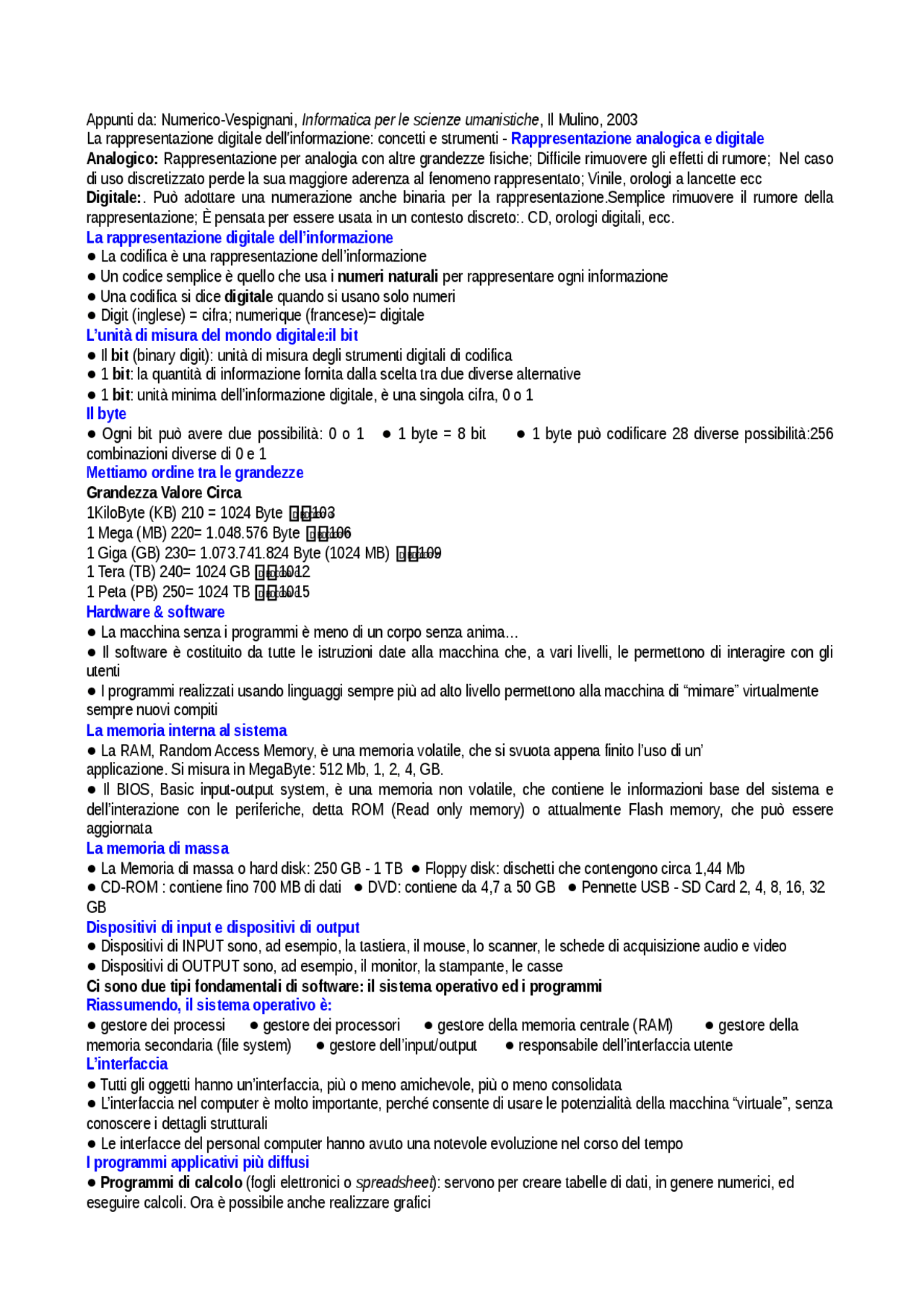 Informatica Per Le Scienze Umanistiche Docsity