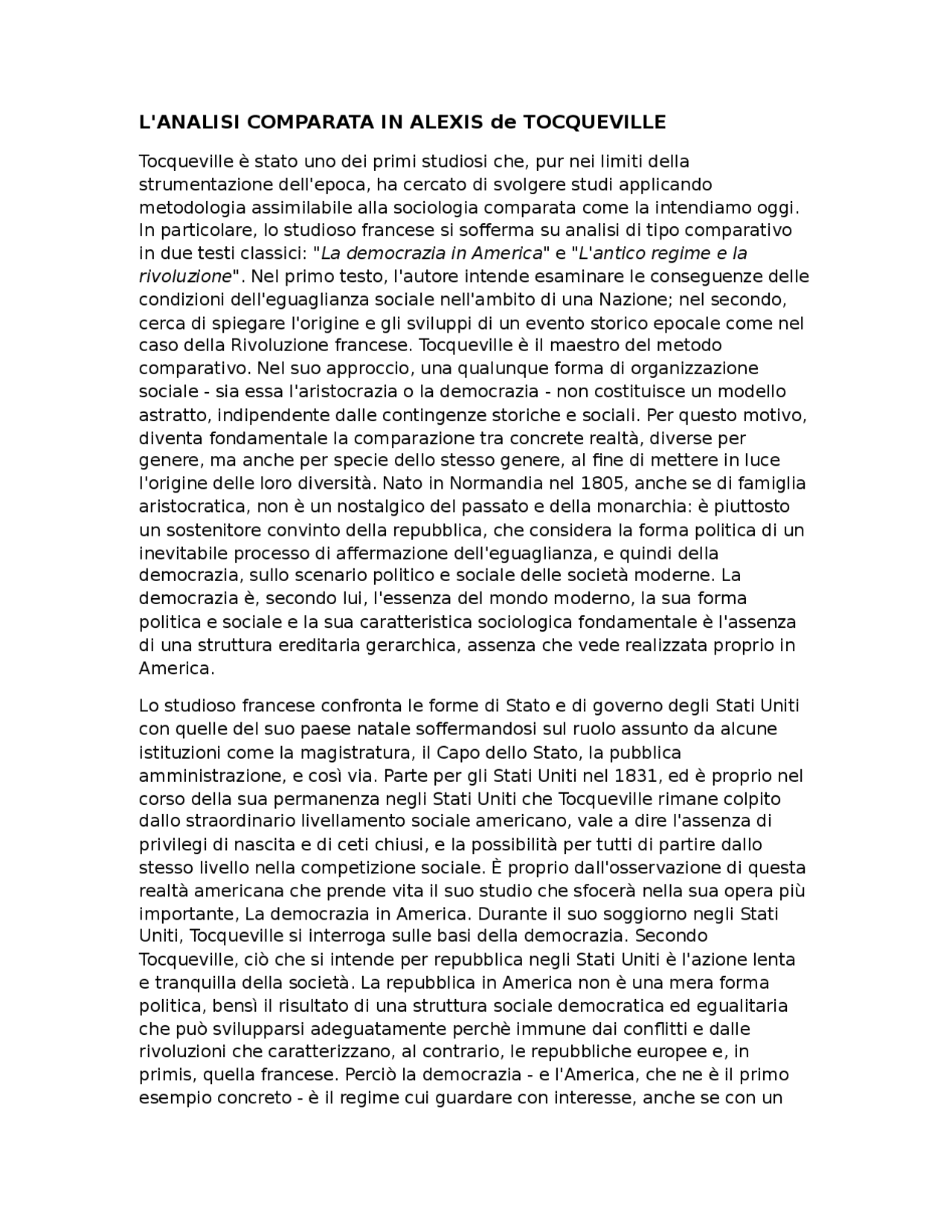 Appunti Su Tocqueville Docsity