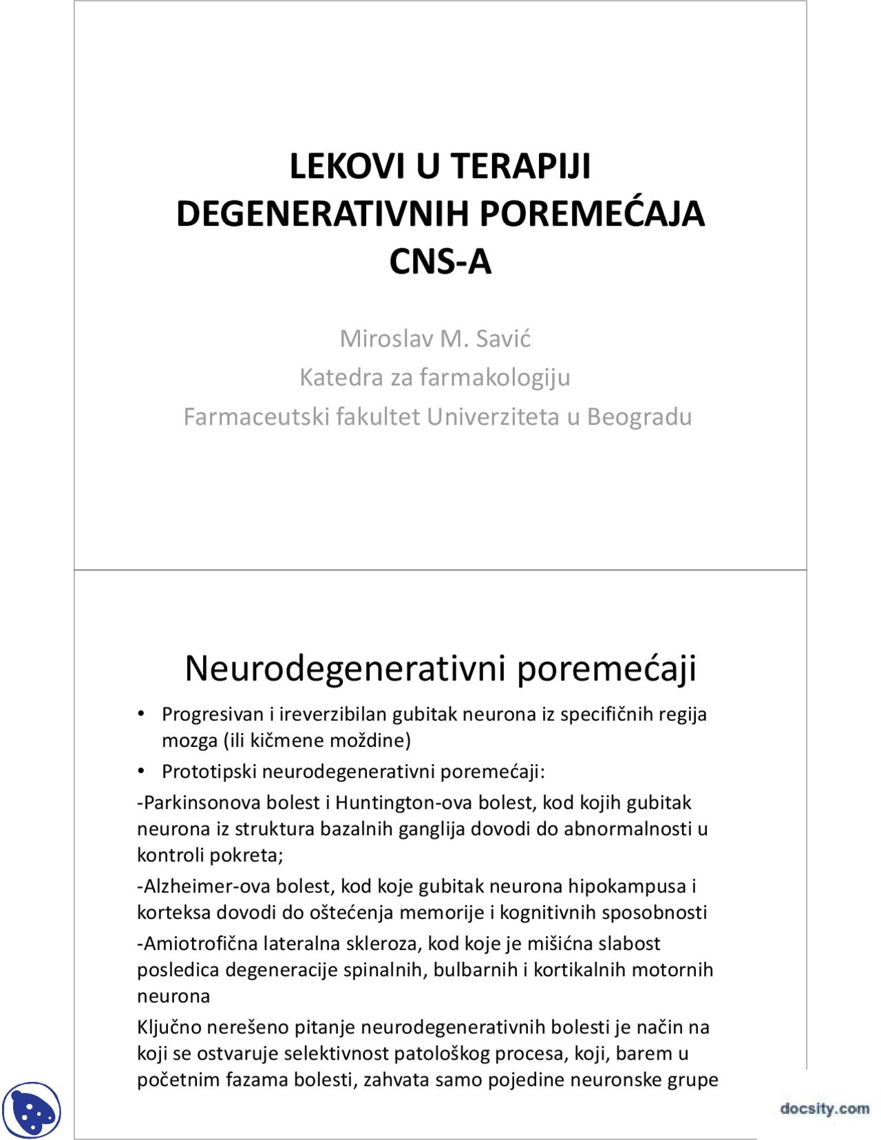 Lekovi u terapiji degenerativnih poremecaja CNSa-Slajdovi-Farmakologija ...