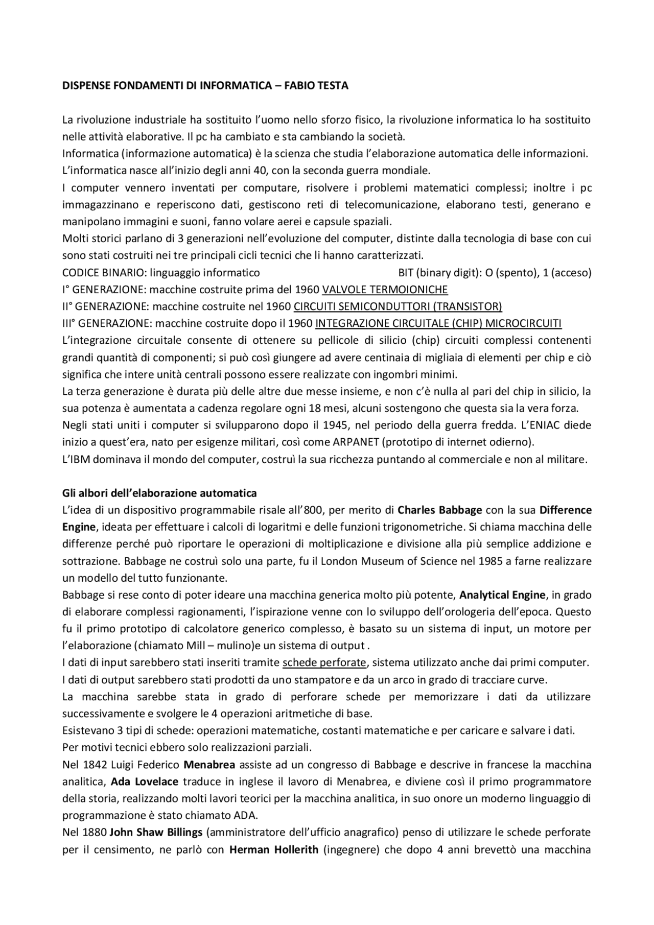 Riassunto Fondamenti Di Informatica Docsity