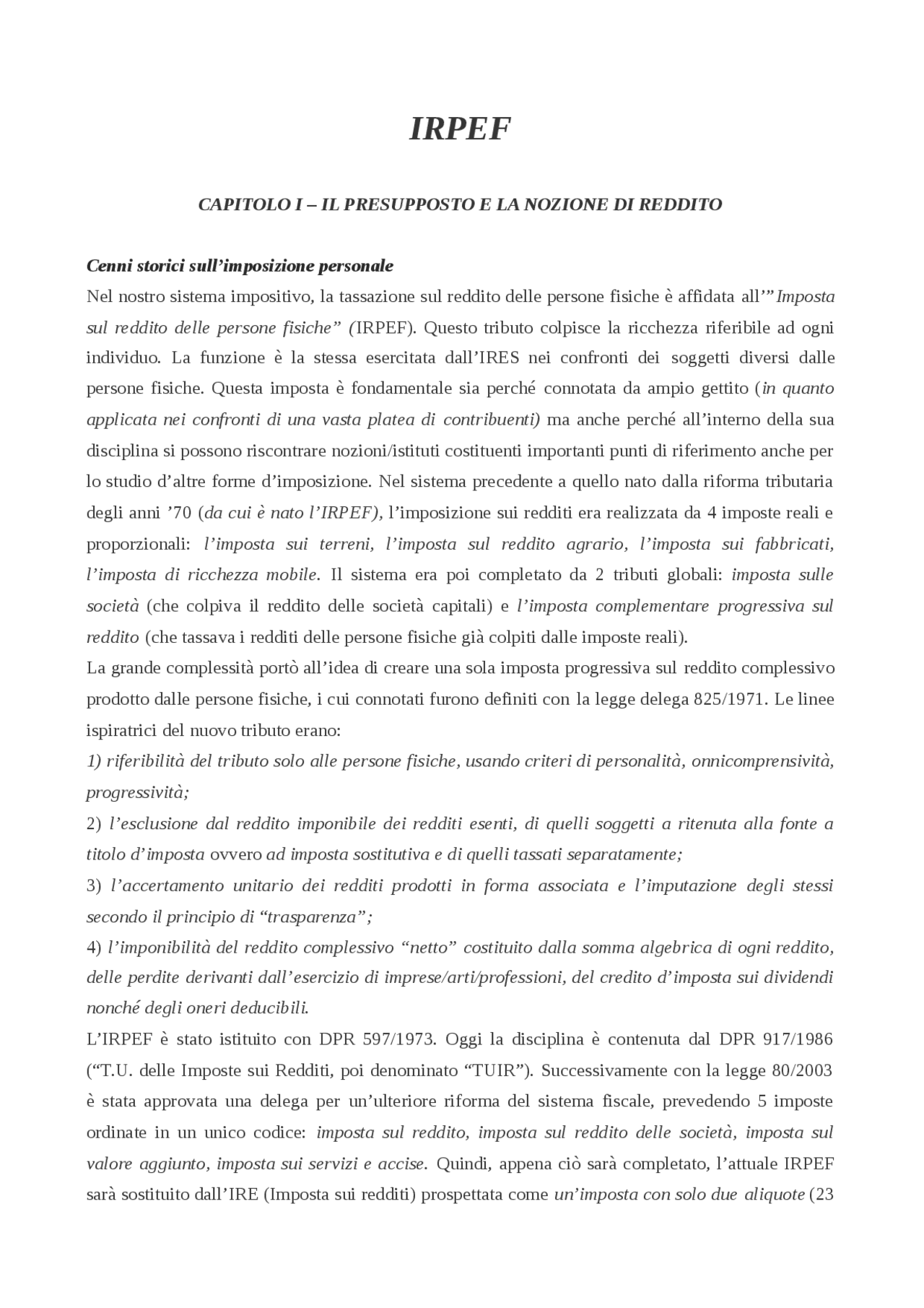 Riassunti Irpef E Iva Corso Prof Tinelli Docsity