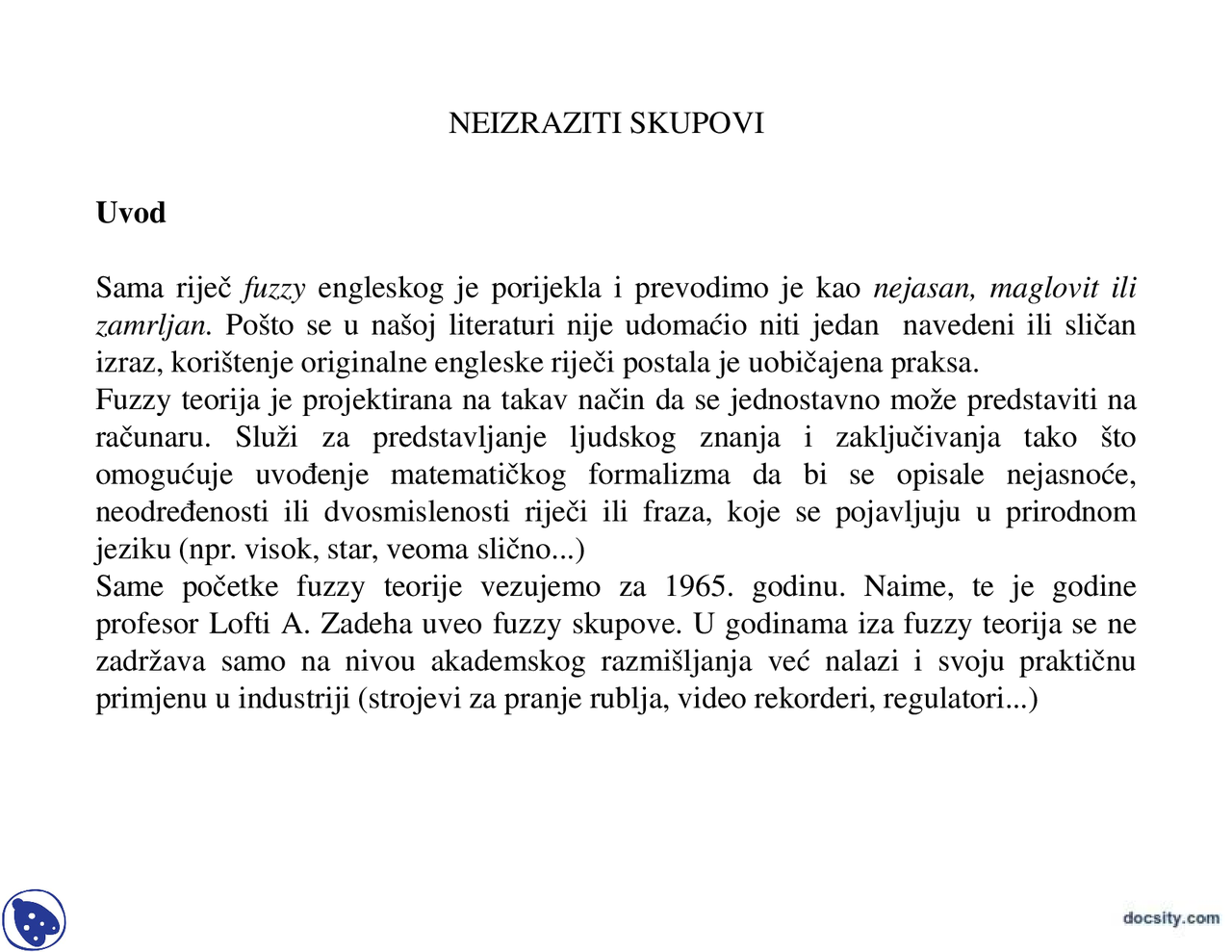 Neizraziti Skupovi Skripta Inteligentni Sistemi Informatika Rezime