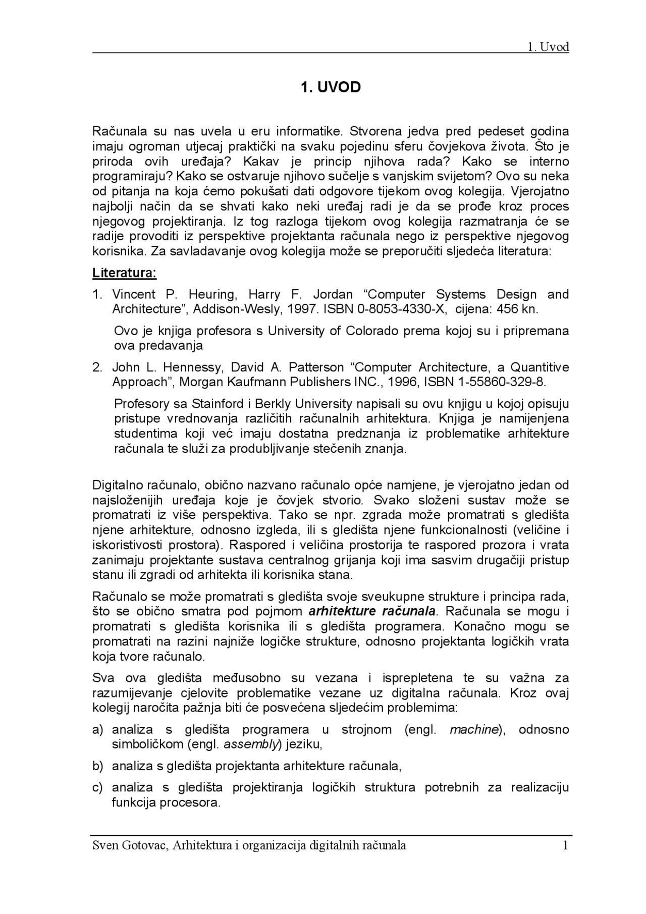 Uvod Skripta Arhitektura Digitalnog Racunara Informatika Rezime