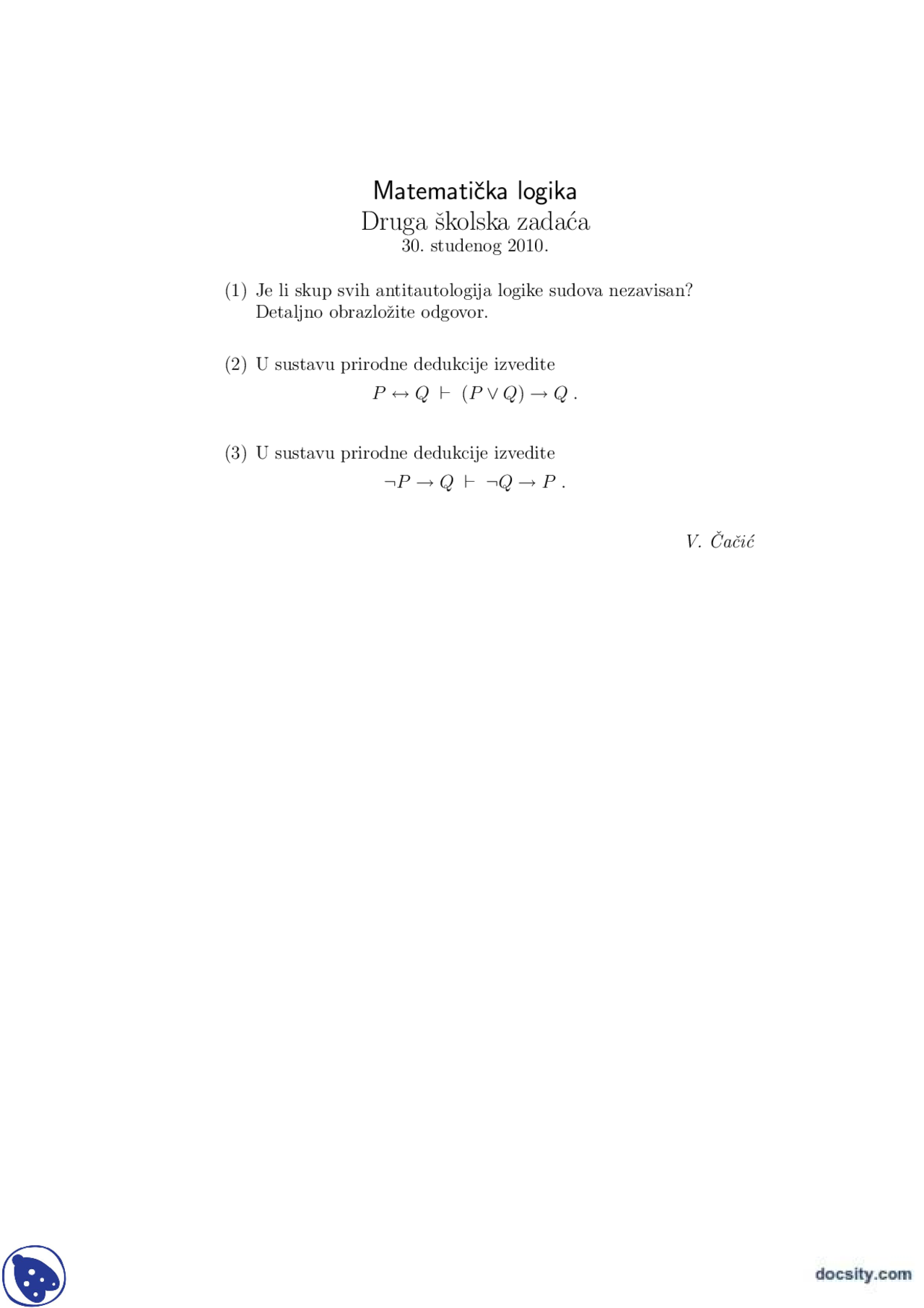 Zadatak Vezbe Matematicka Logika Matematika 4 Vežbe Predlog Logika