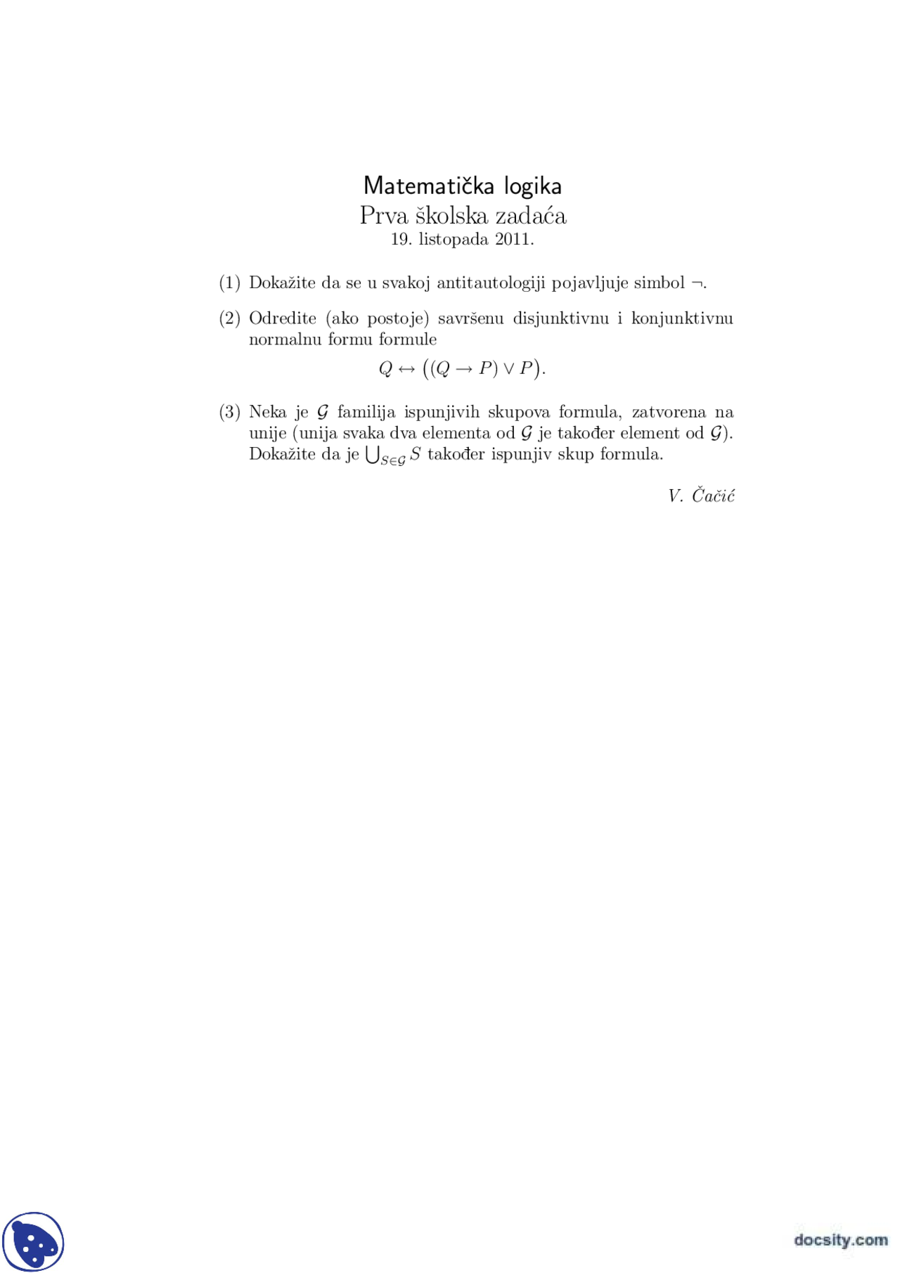 Zadatak Vezbe Matematicka Logika Matematika 2 Vežbe Predlog Logika