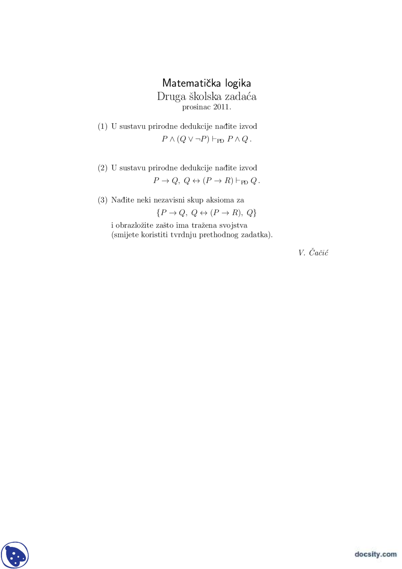 Zadatak Vezbe Matematicka Logika Matematika 5 Vežbe Predlog Logika