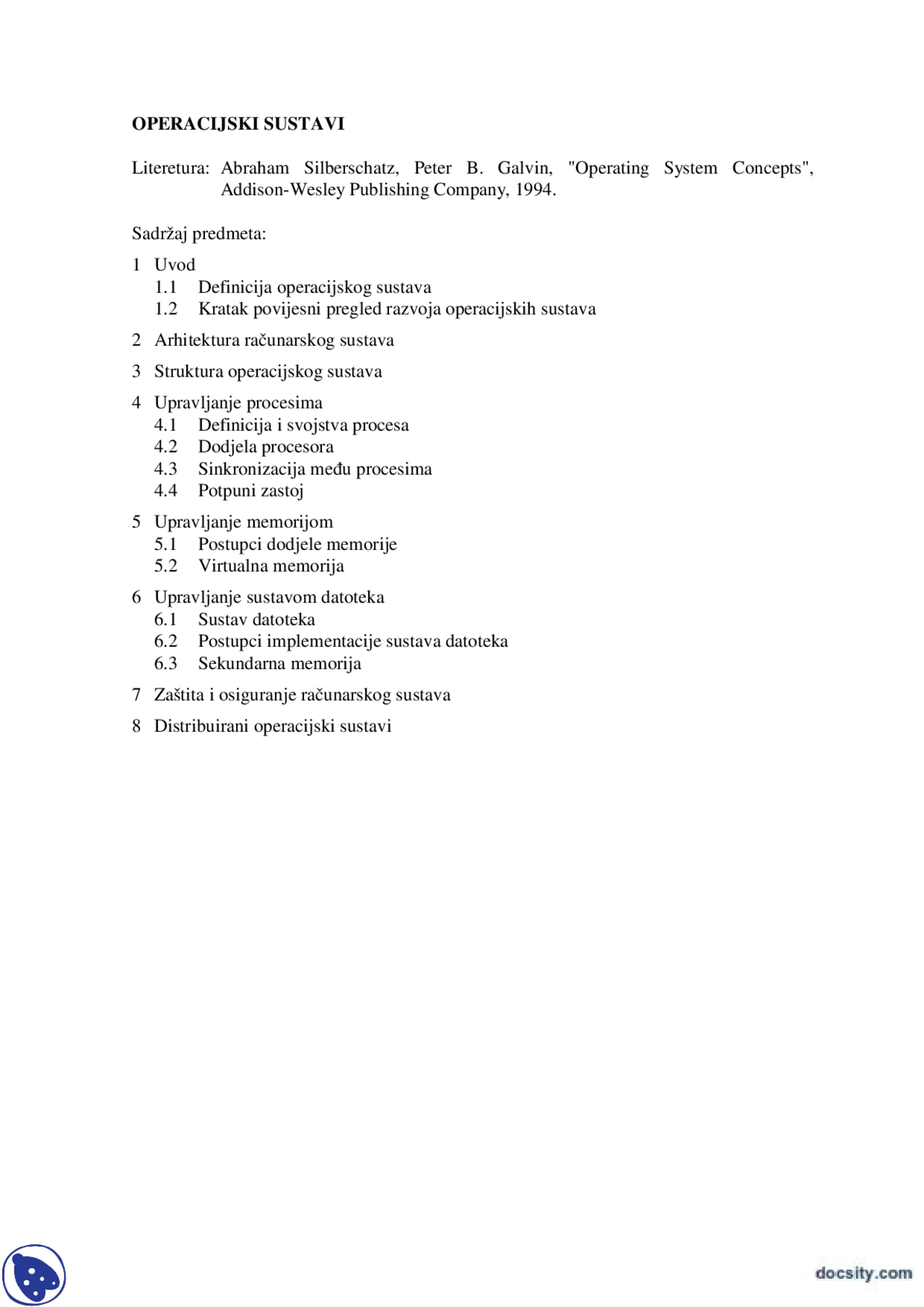 Operacijski Sustavi Skripta Operacioni Sistem Informatika Rezime
