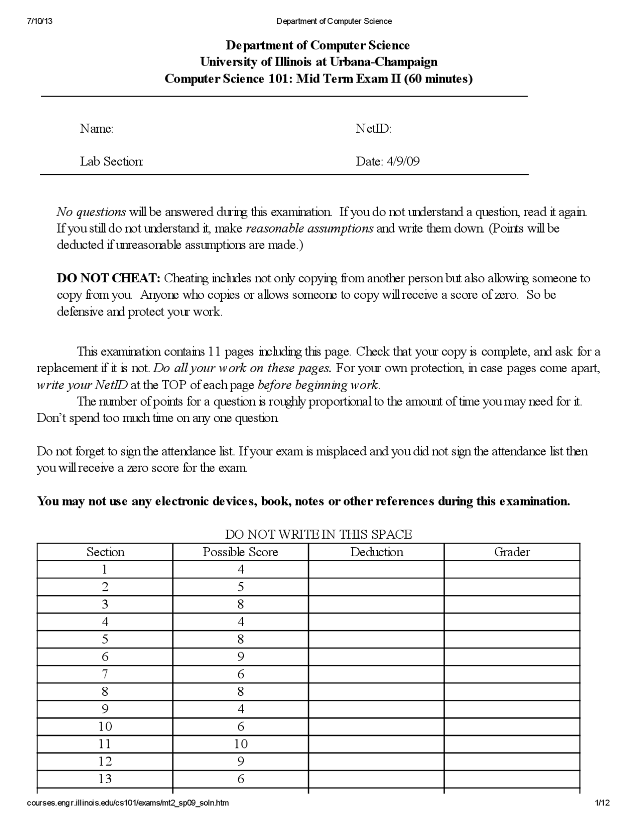 Exam 2 Questions Introduction To Computing Engineering And Science Cs 101 Docsity