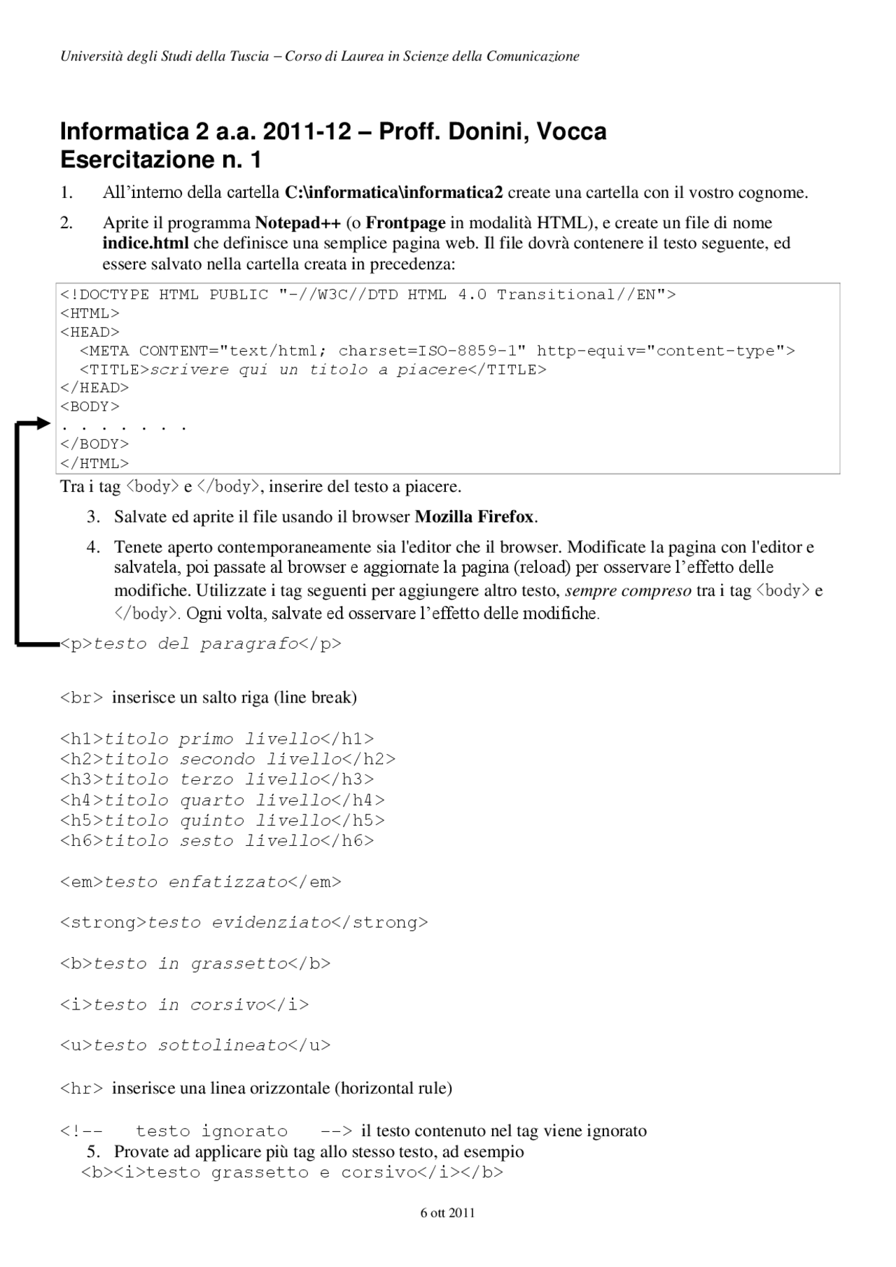 Esercitazione Informatica Docsity