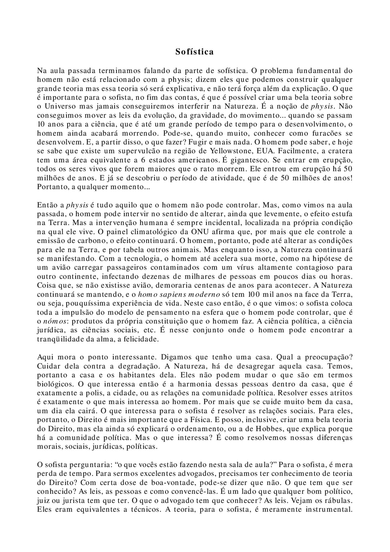 Sofística - Apostilas - Filosofia do Direito - Docsity