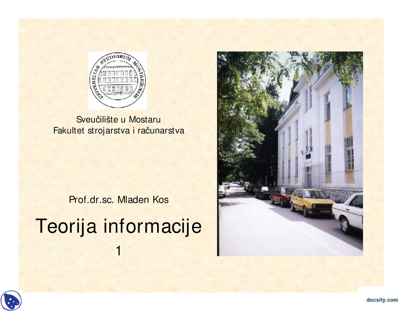 Diskretni Informacijski Sustavi Slajdovi Teorija Informacije