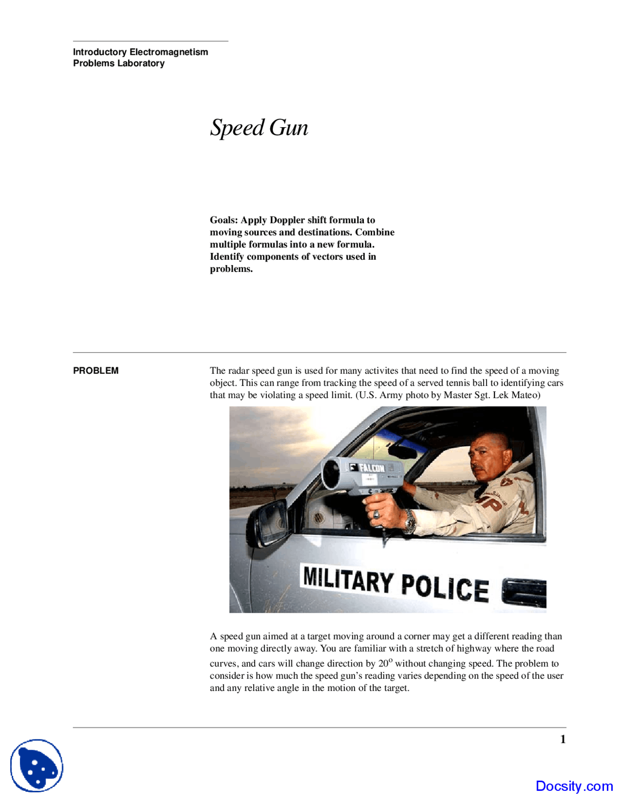 Speed Gun - General Physcis - Lab Handouts | Lecture notes Physics ...