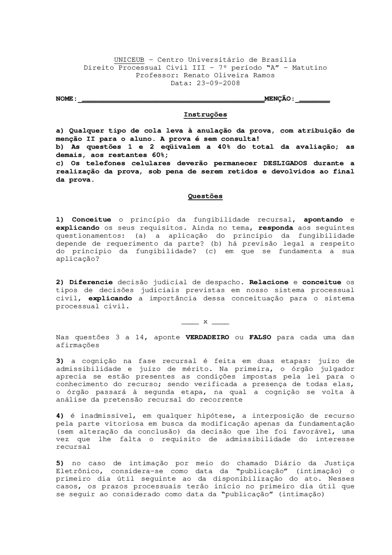 Prova 2a 2008 Apostilas Direito Processual Civil Docsity