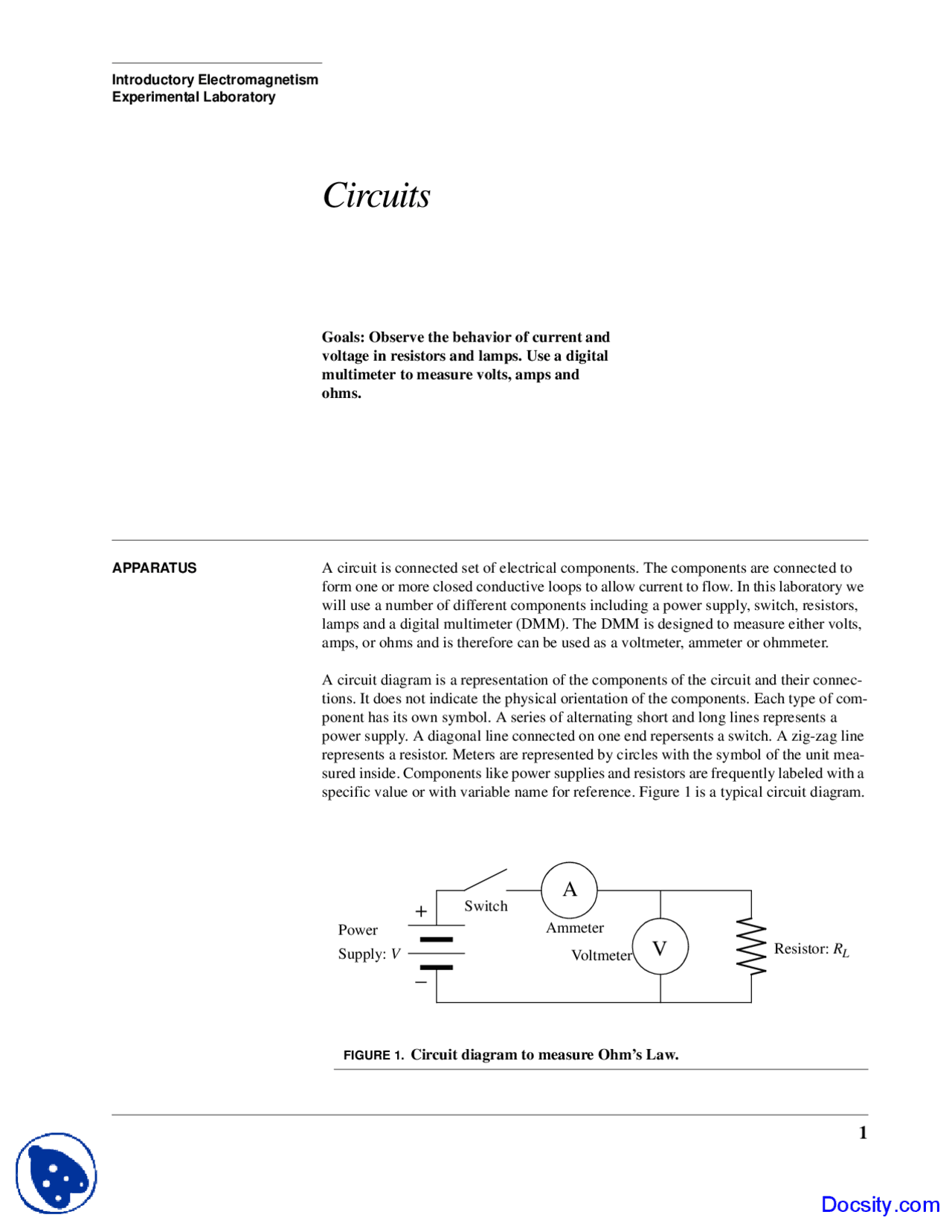Circuits General Physcis Lab Handouts Docsity