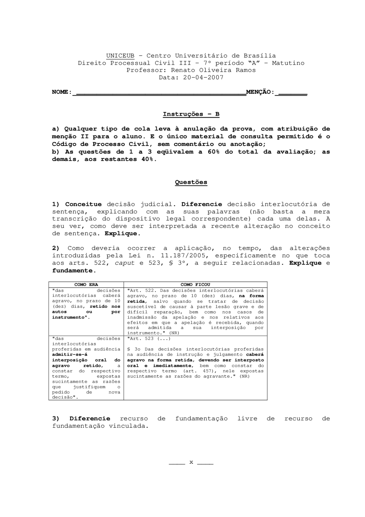 Prova 1a 2007 Apostilas Direito Processual Civil Docsity