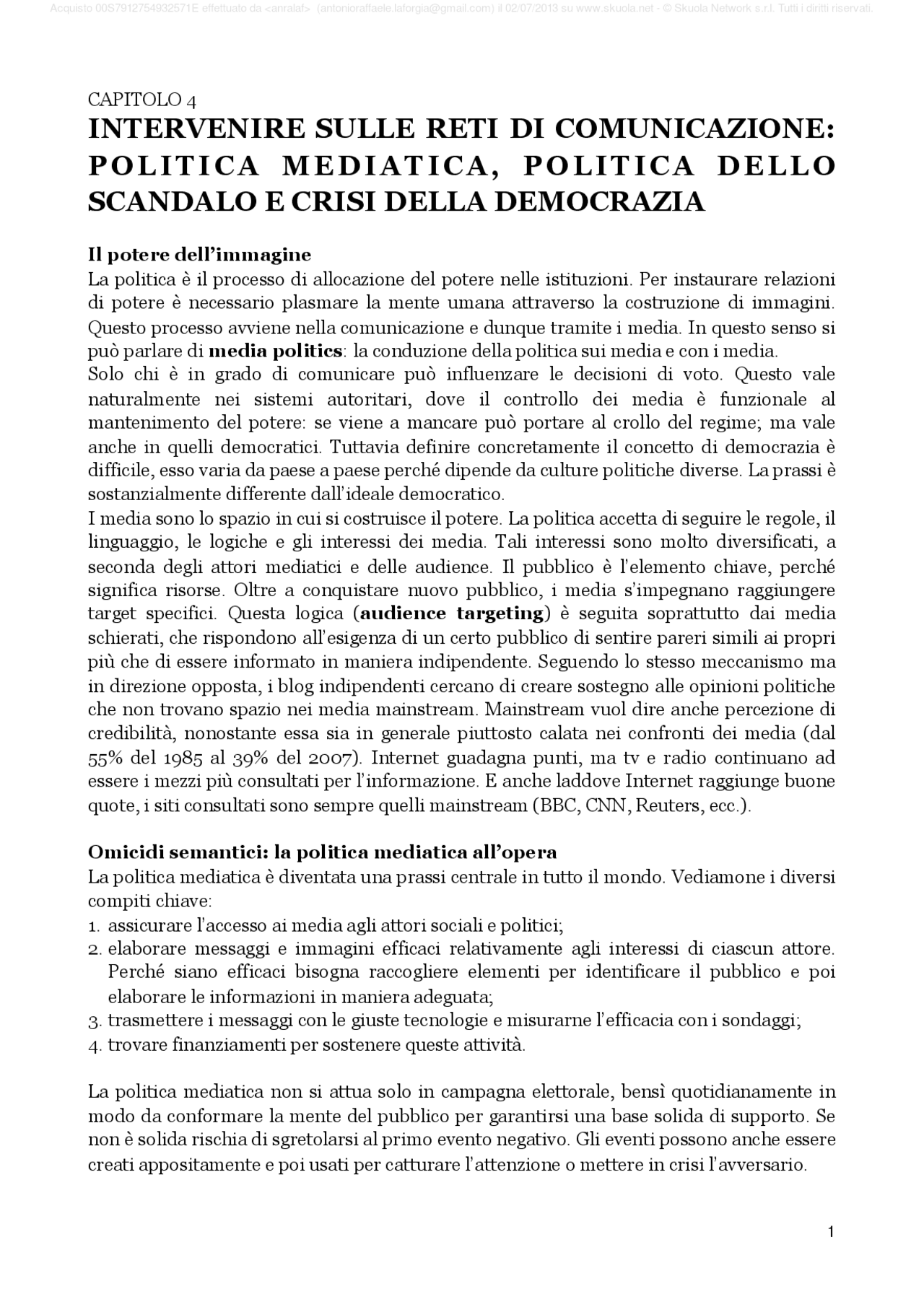 Comunicazione E Potere Castells Docsity