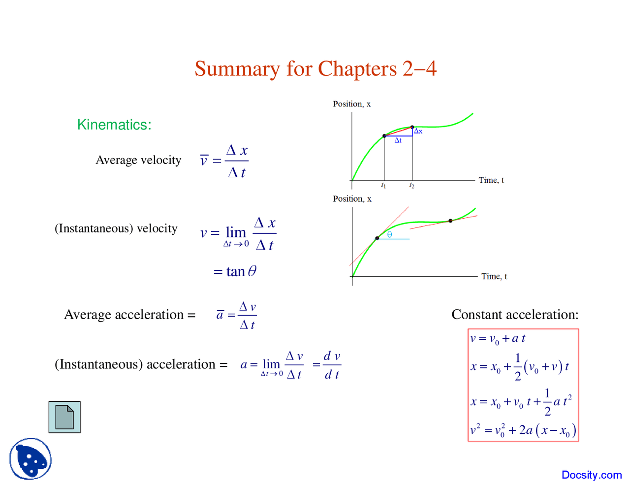 Kinematics General Physcis Lecture Slides Docsity