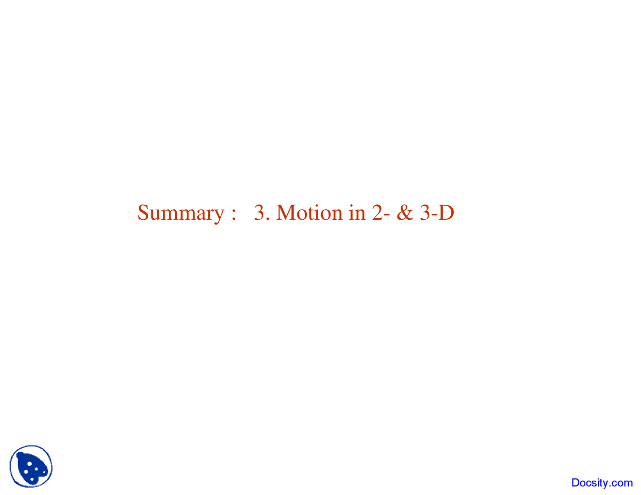 Motion In 3d General Physcis Lecture Slides Docsity