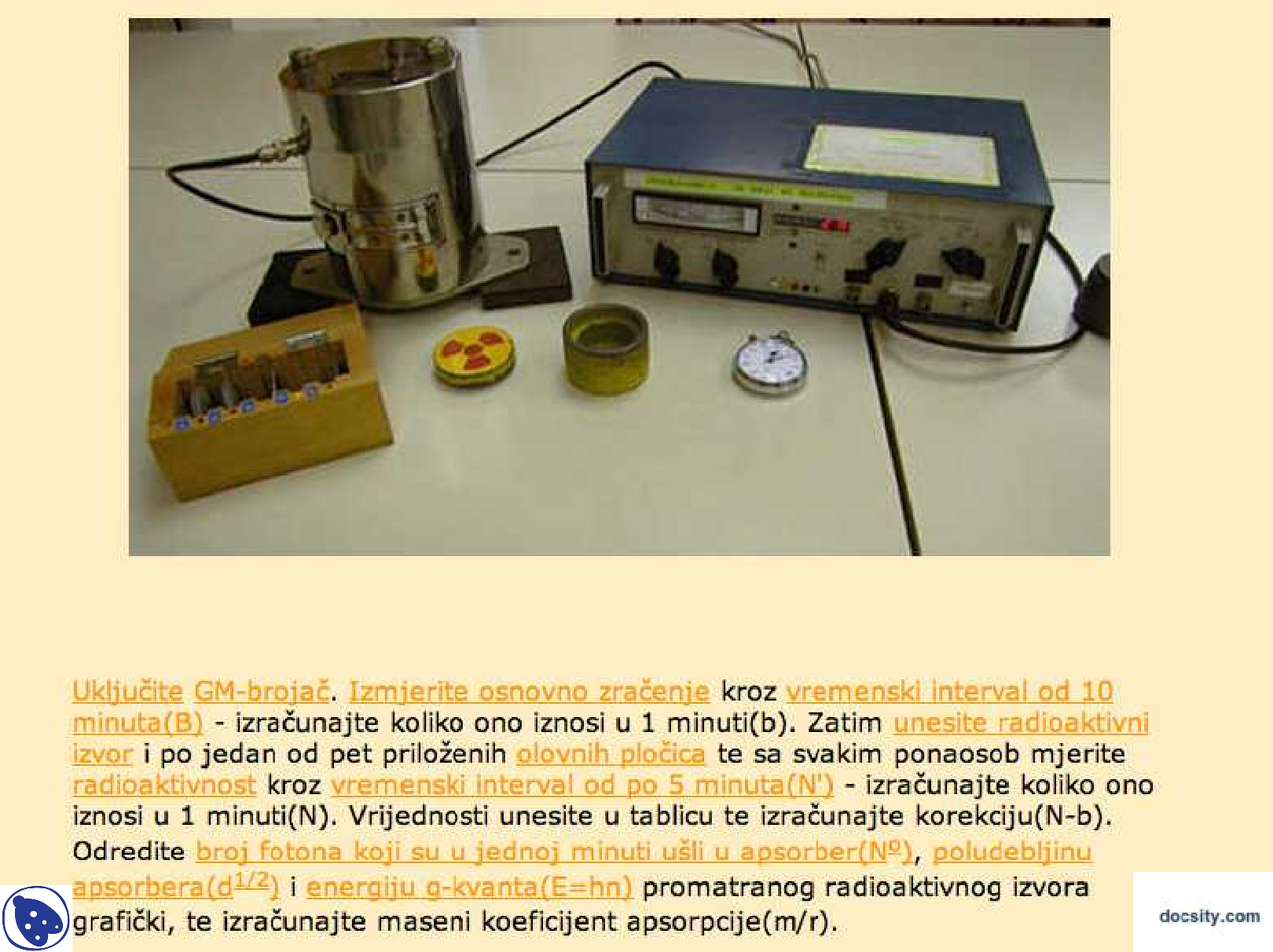 Zadatak-Vezbe-Absorpcija y zracenja-Fizika | Vežbe' predlog Nuklearna fizika - Docsity