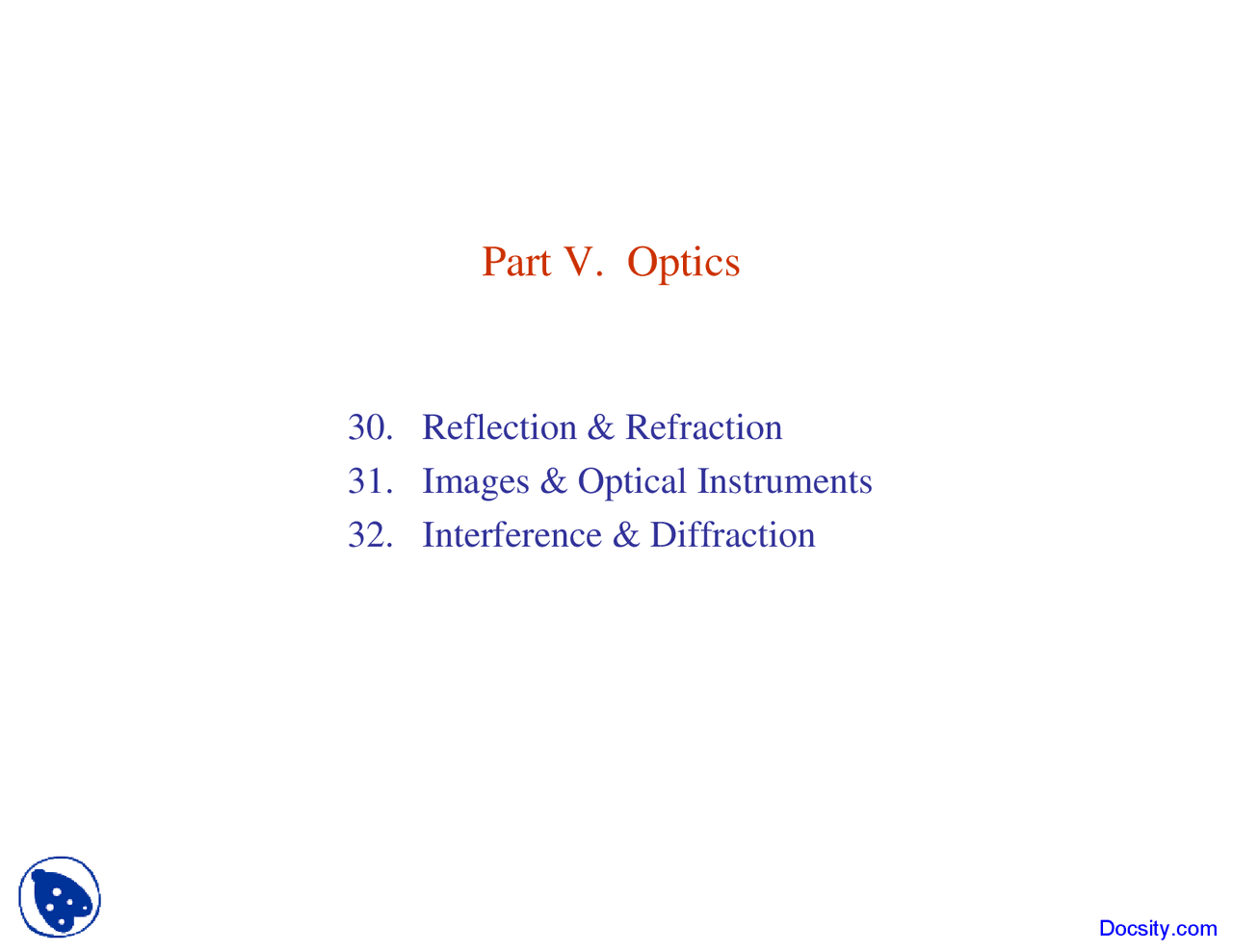 Reflection And Refraction General Physcis Lecture Slides Docsity
