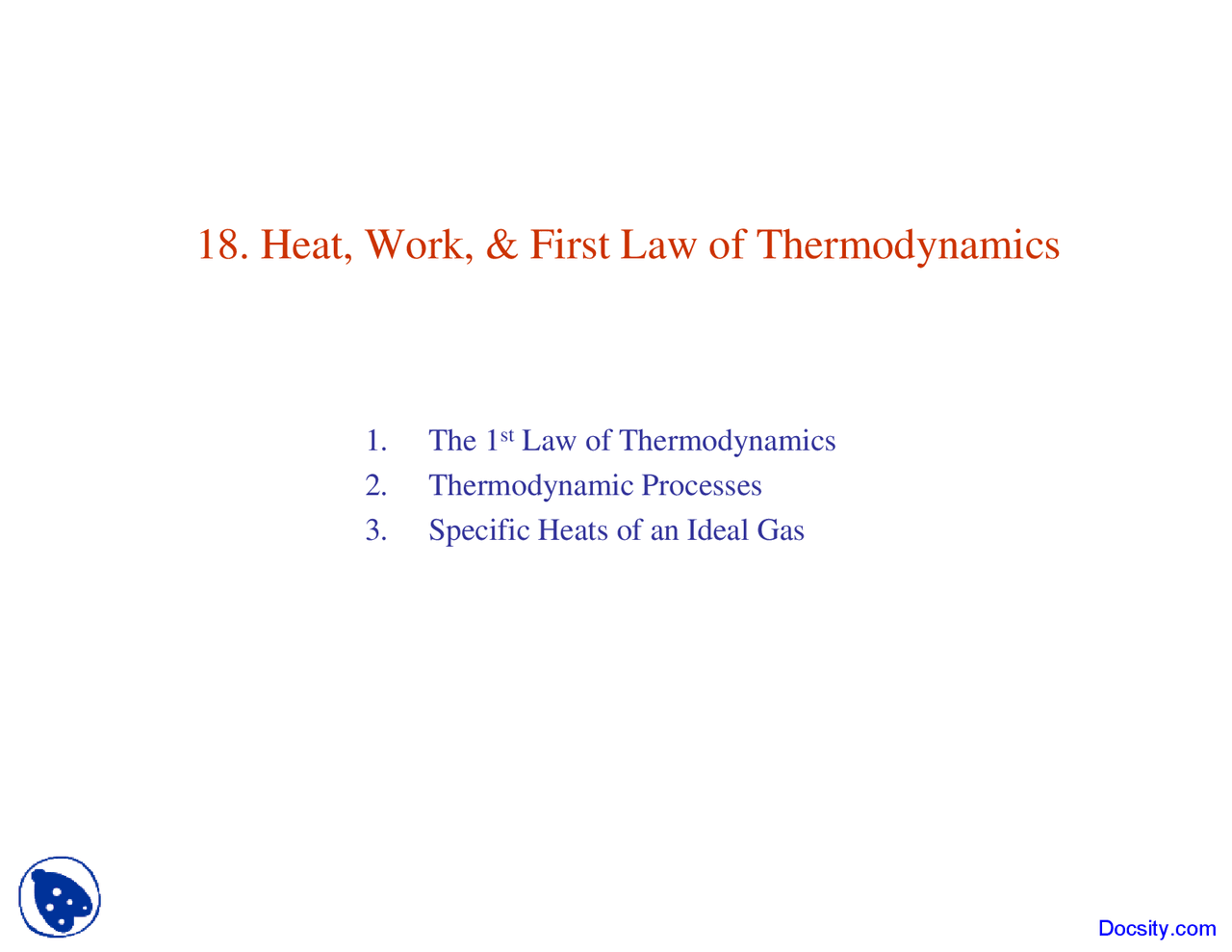 First Law Of Thermodynamics General Physcis Lecture Slides Docsity
