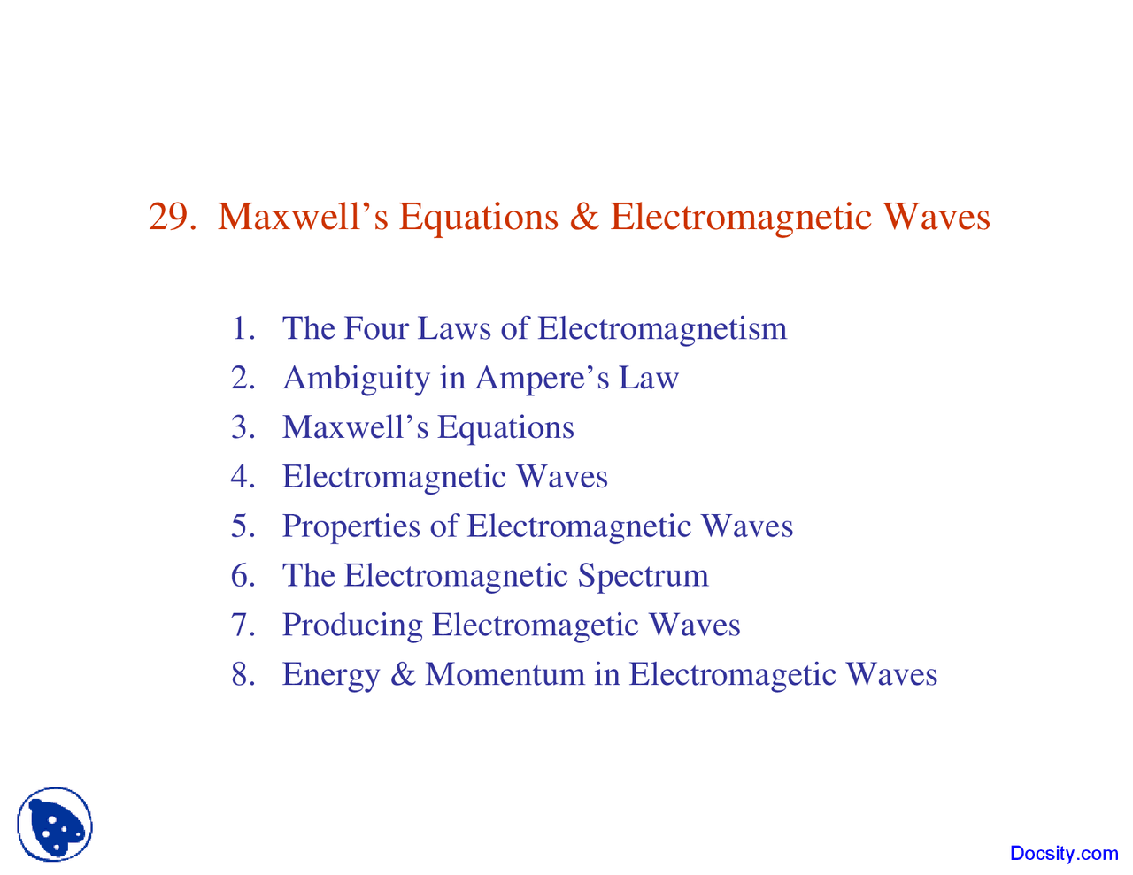 Maxwell Equations General Physcis Lecture Slides Docsity