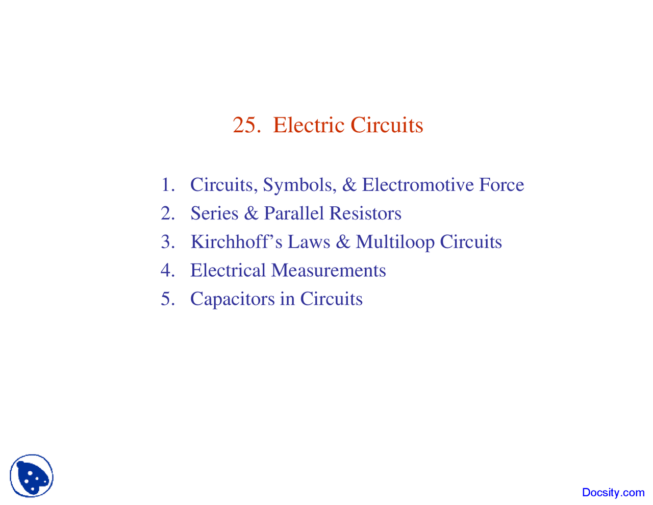 Electric Circuits General Physcis Lecture Slides Docsity