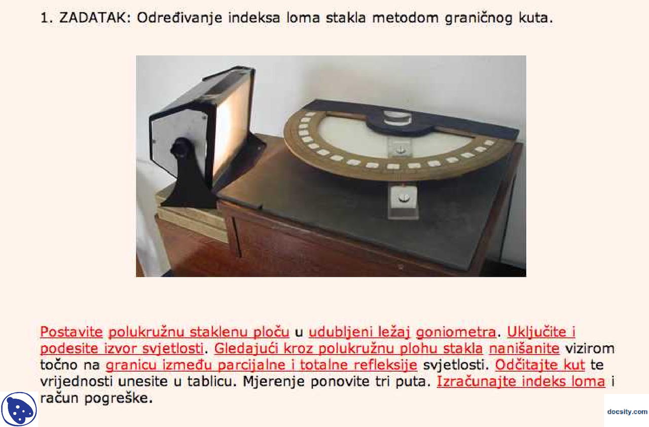 Zadatak Vezbe Indeks Loma Fizika 3 Vežbe Predlog Optika Docsity