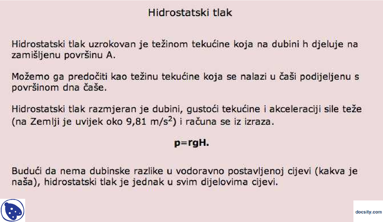 Hidrostaticki pritisak-Vezbe-Gustina tecnosti-Fizika | Vežbe' predlog Fizika - Docsity