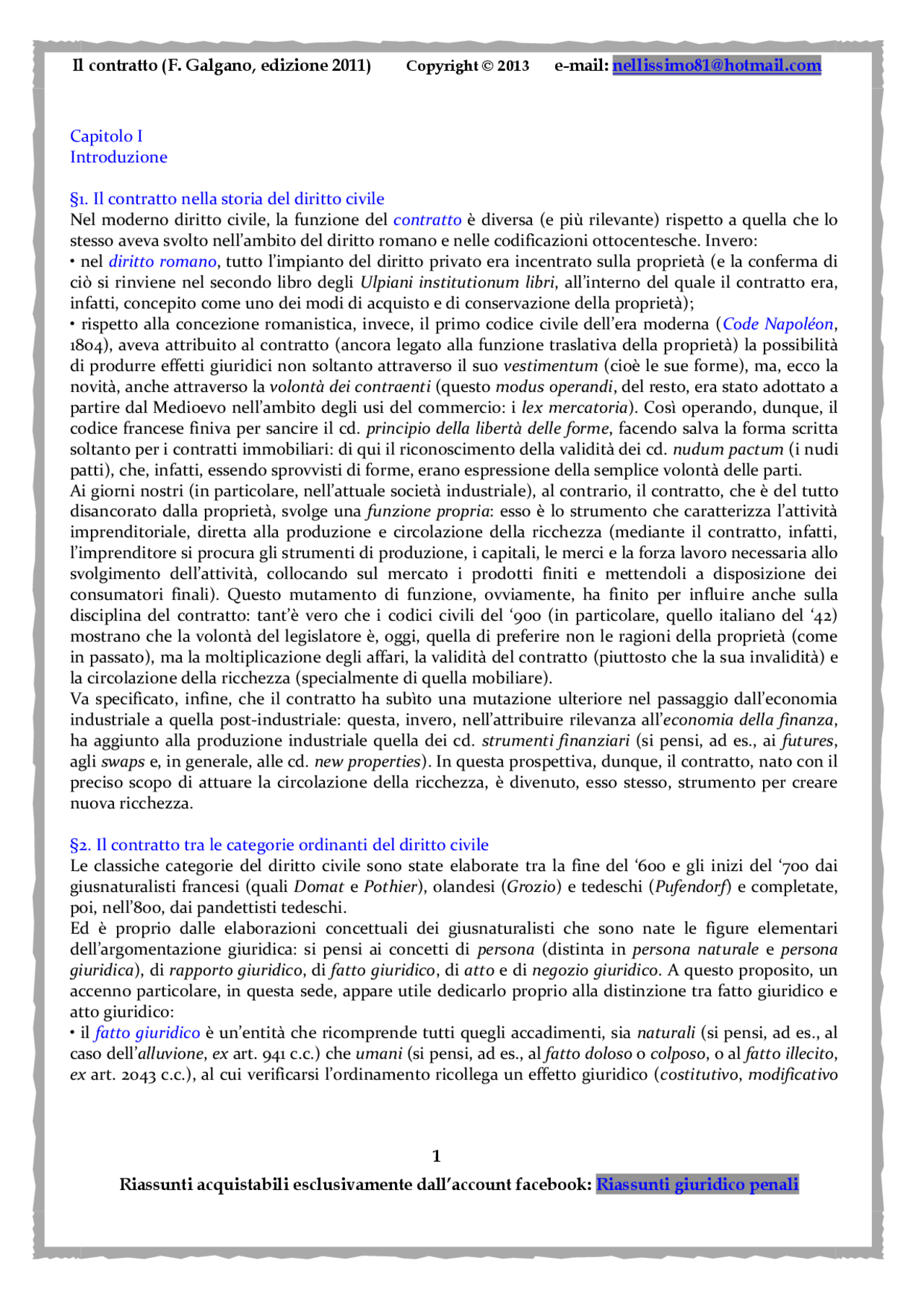 Anteprima Il Contratto F Galgano 2011 Docsity