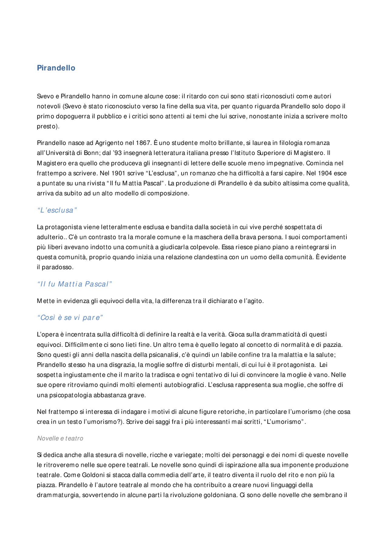 Appunti su Pirandello - Docsity