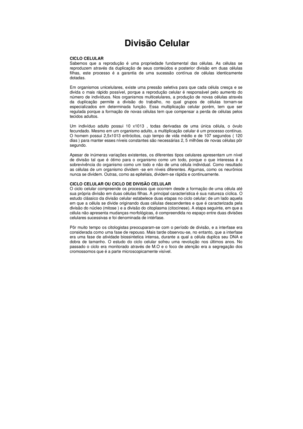 Divisão Celular Ii Apostilas Biologia Docsity