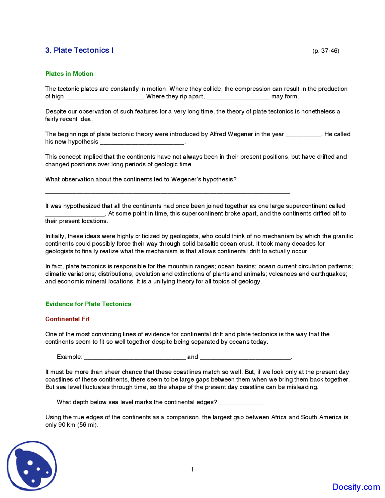 Plates In Motion General Geology Lecture Notes Docsity