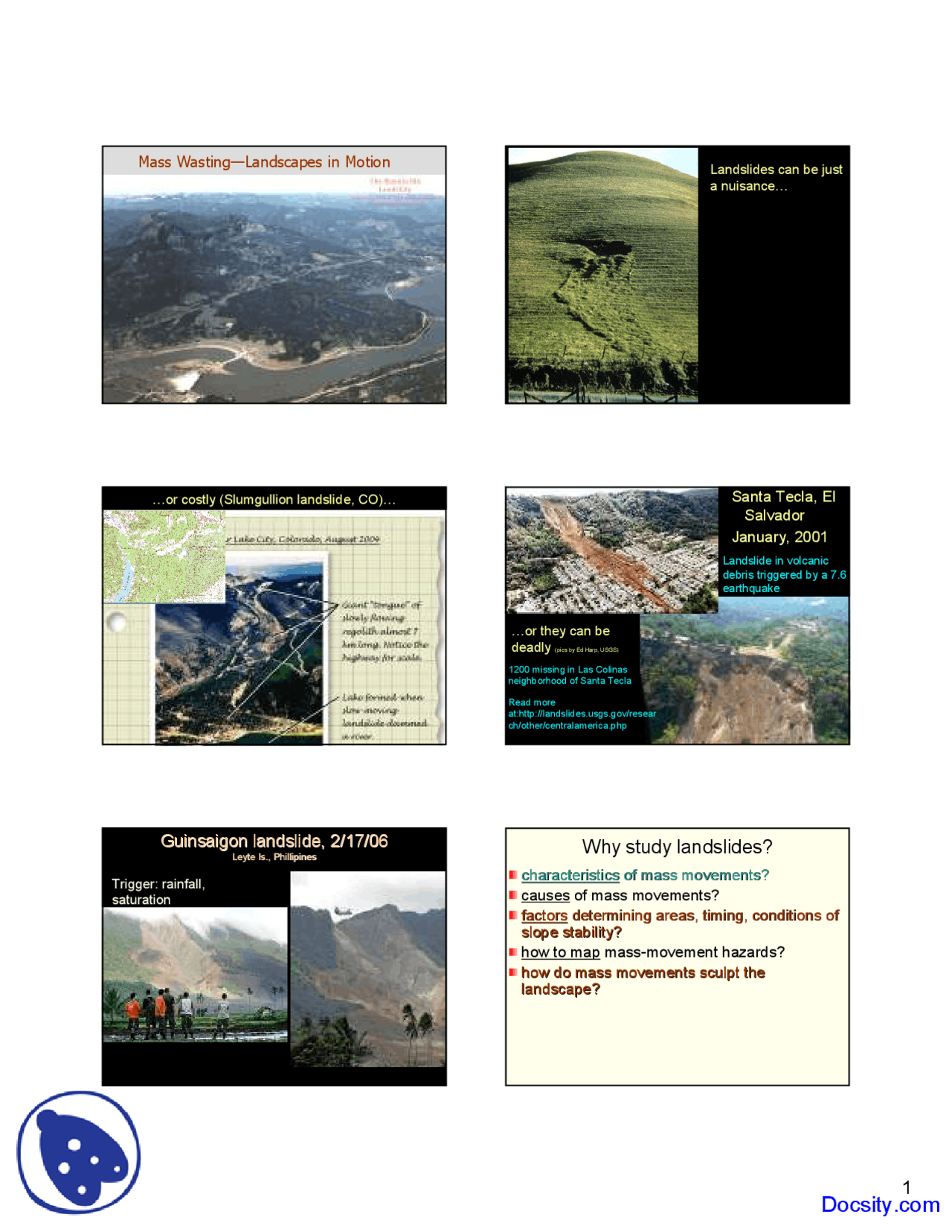 Masswasting General Geology Lecture Slides Slides Geology Docsity