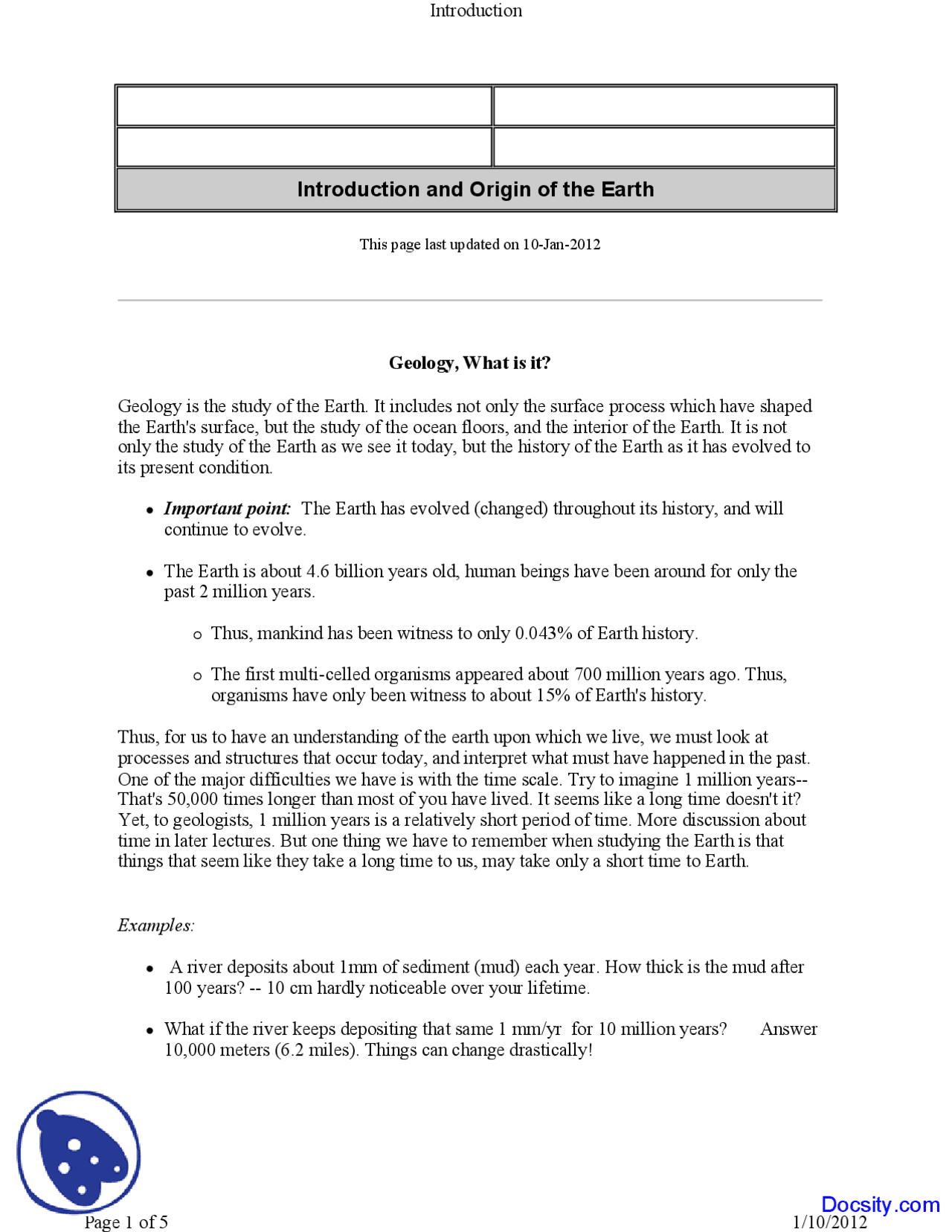 Origin General Geology Lecture Notes Docsity