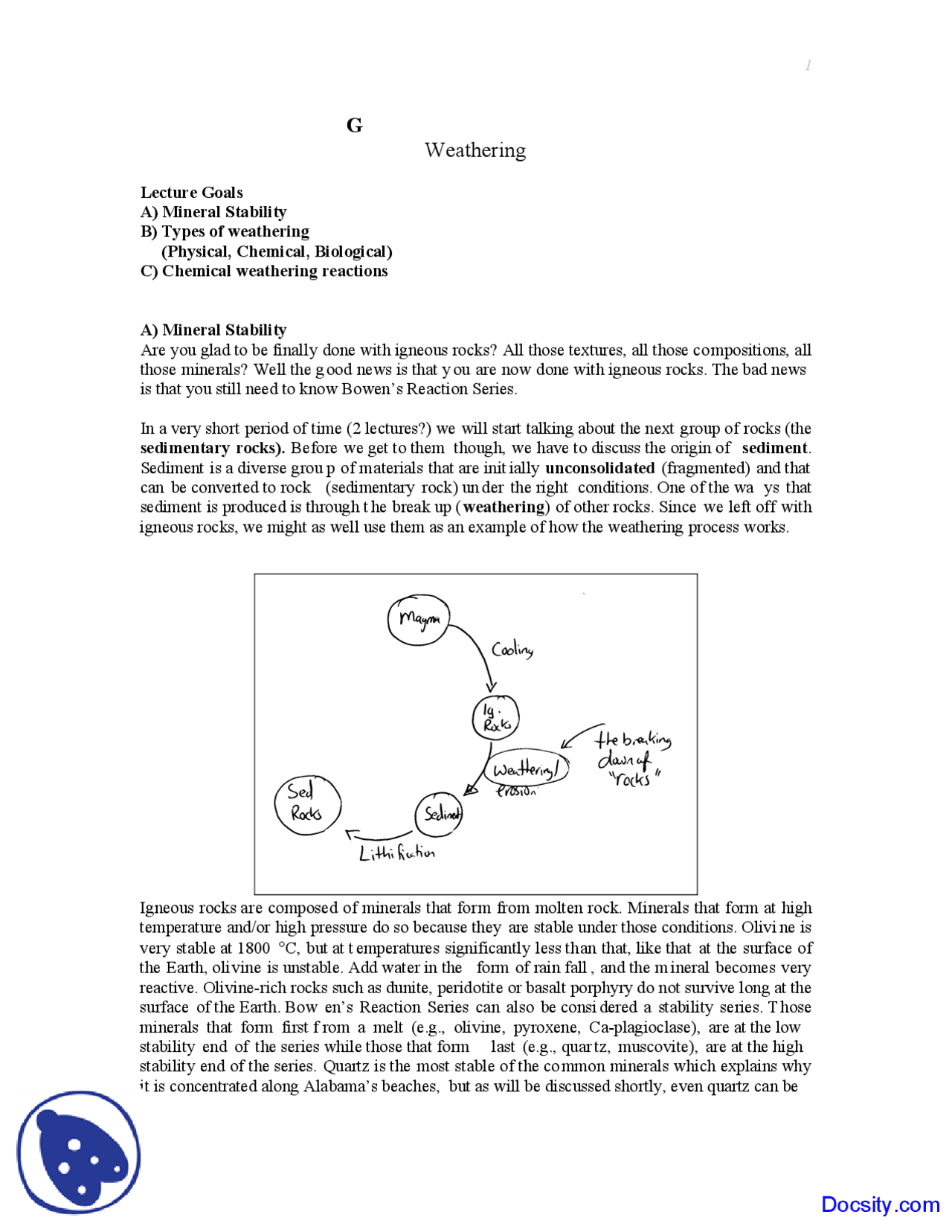 Weathering Two General Geology Lecture Notes Docsity