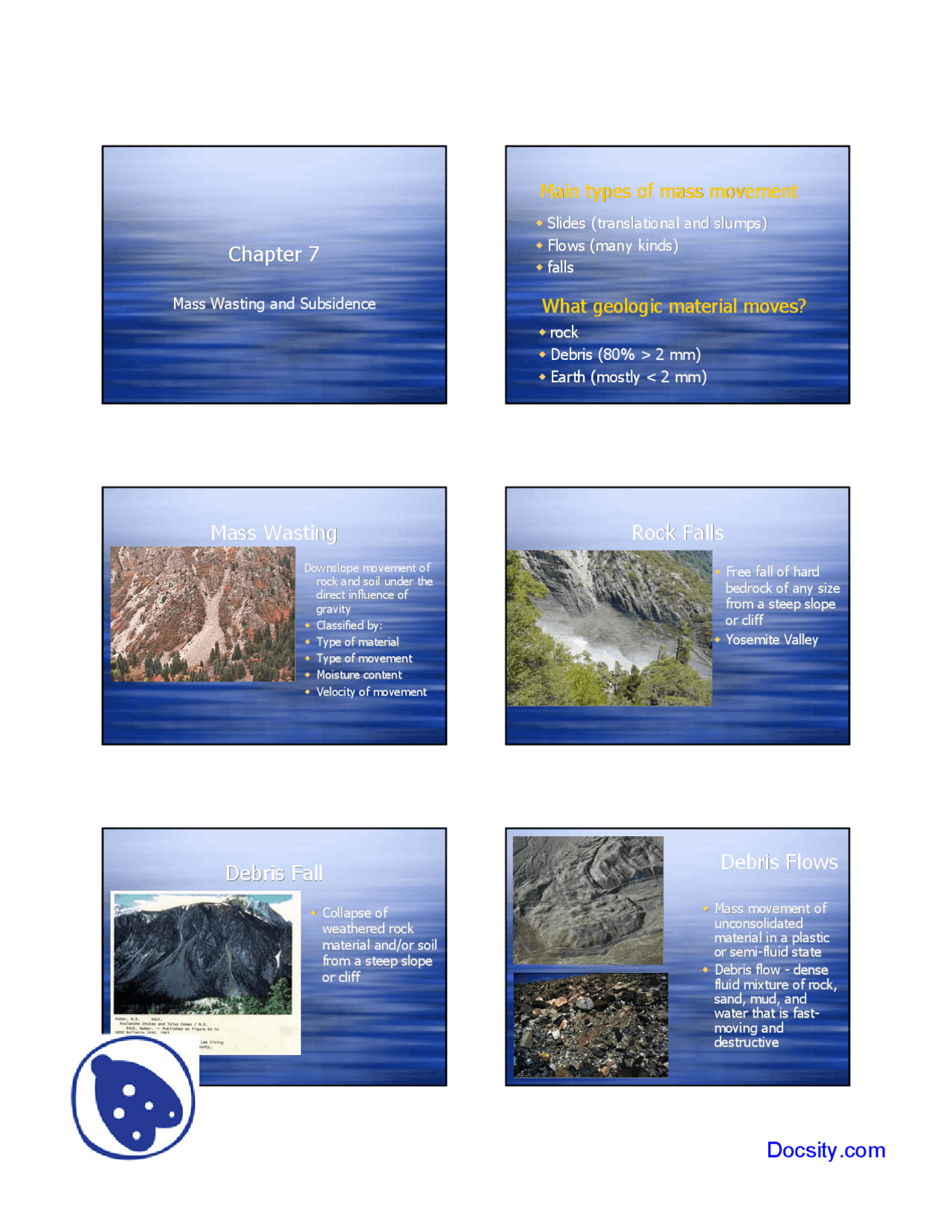 Mass Wasting General Geology Lecture Slides Slides Geology Docsity
