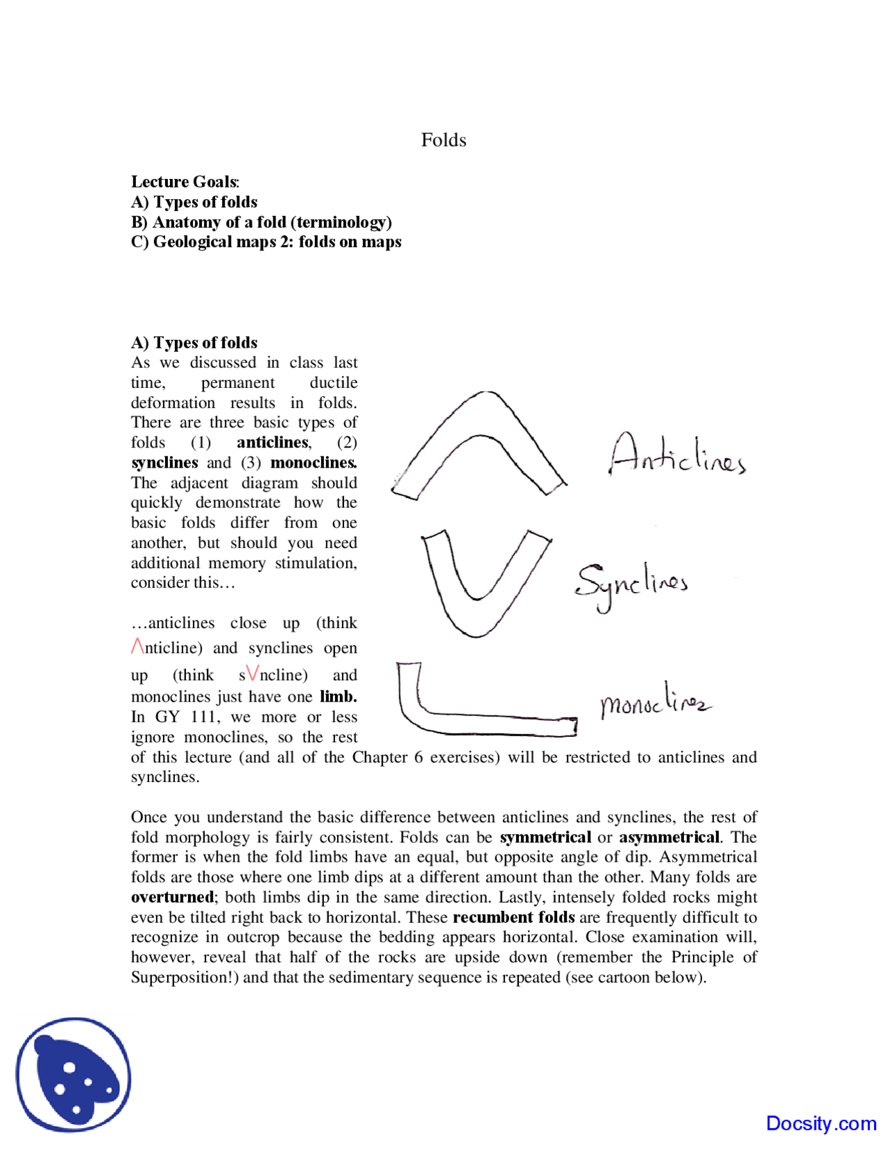 Folds Two General Geology Lecture Notes Docsity
