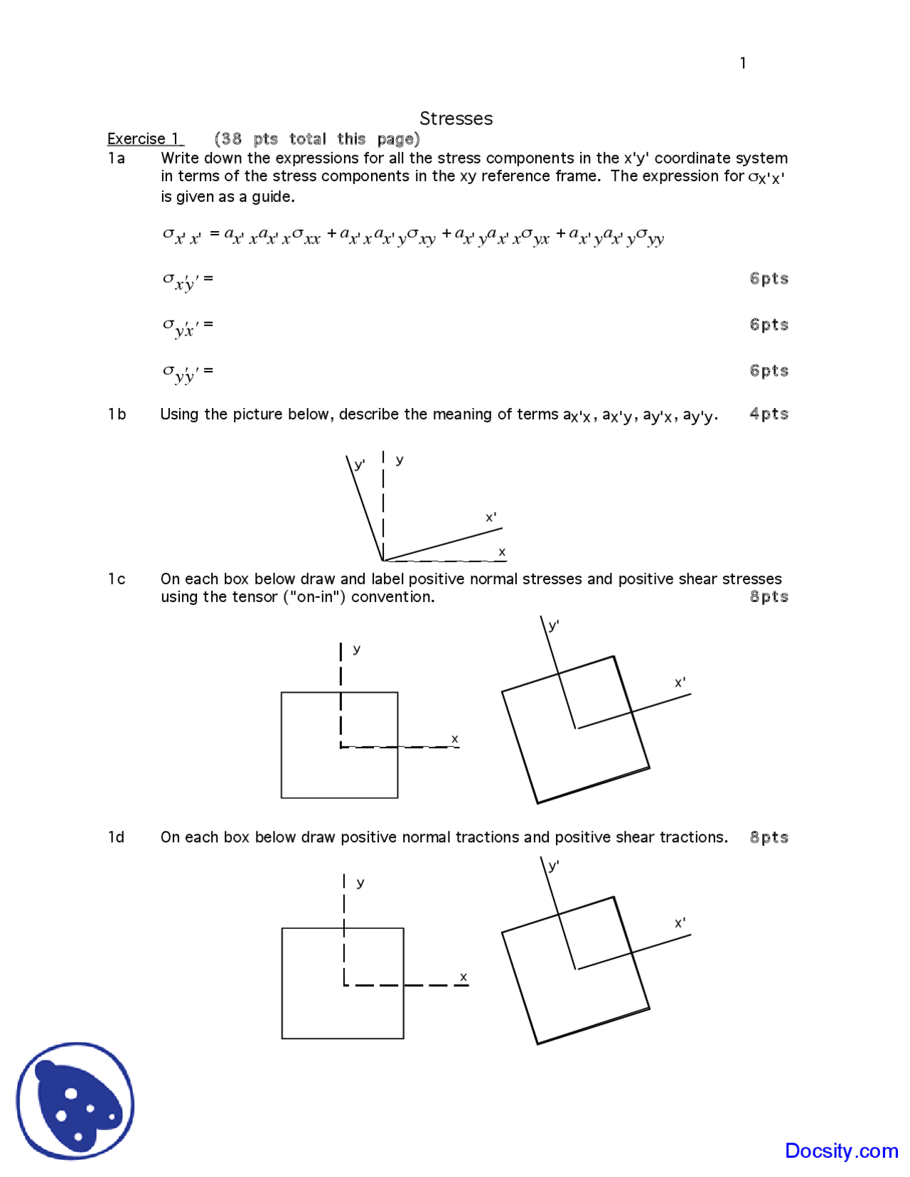 Stress Components Field Geology Lab Handouts Docsity