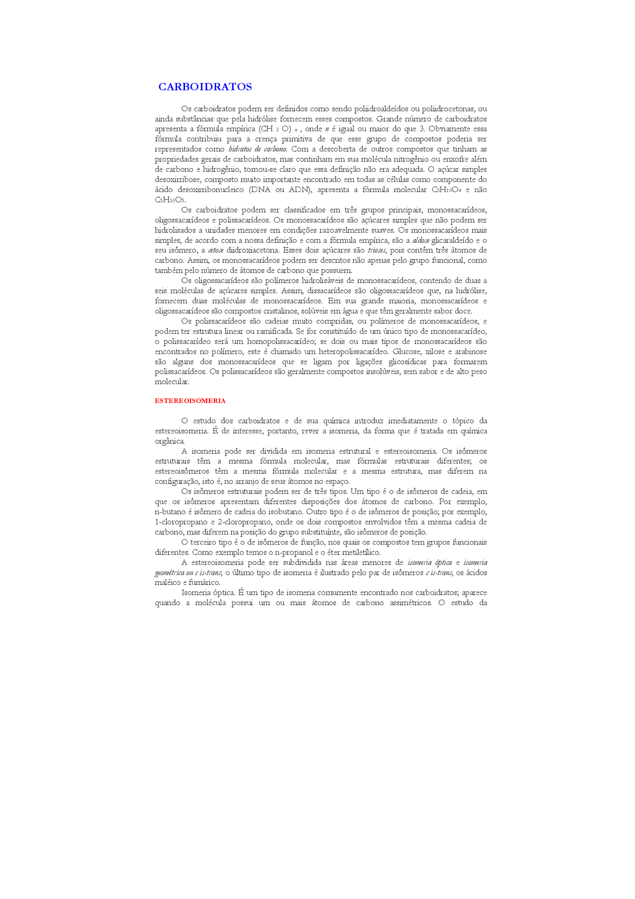 Carboidratos Apostilas Química Docsity