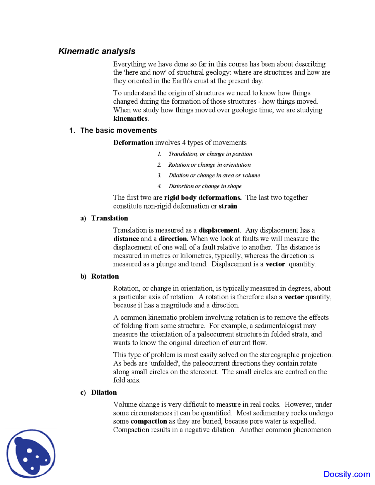Kinematic Analysis Notes Field Geology Lecture Notes Docsity