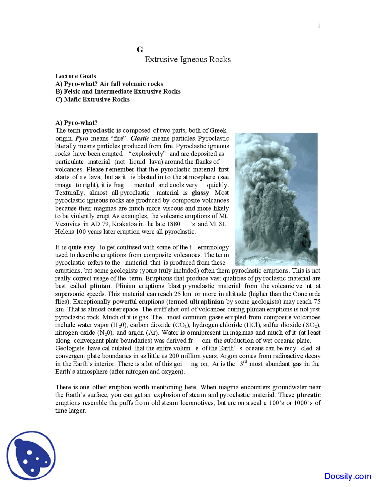Extrusive Igneous Rocks General Geology Lecture Notes Docsity
