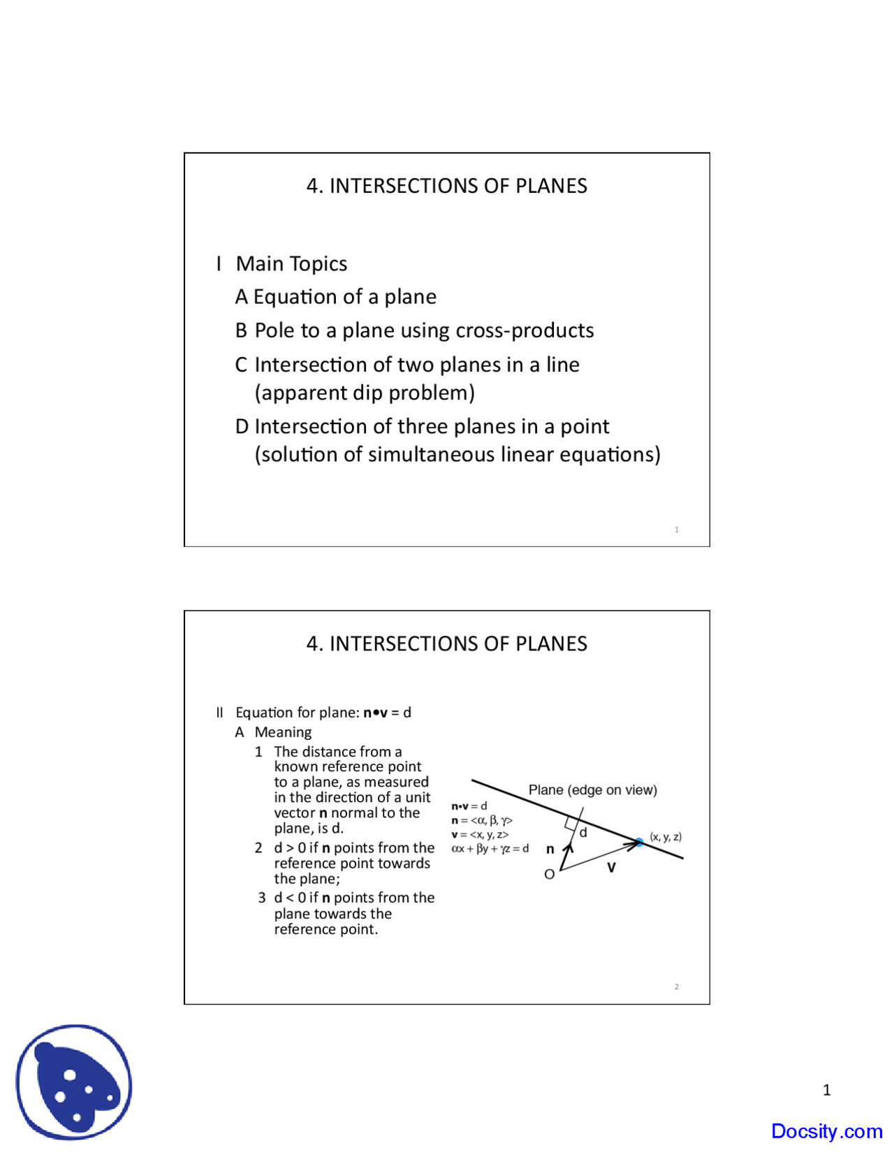 Intersactions Of Planes Field Geology Lecture Slides Docsity
