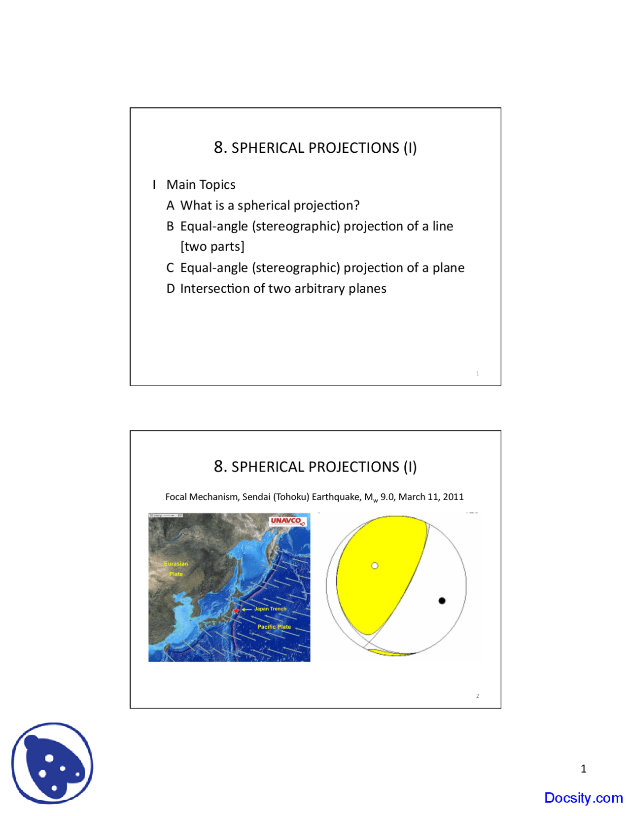 Spherical Projections Field Geology Lecture Slides Docsity