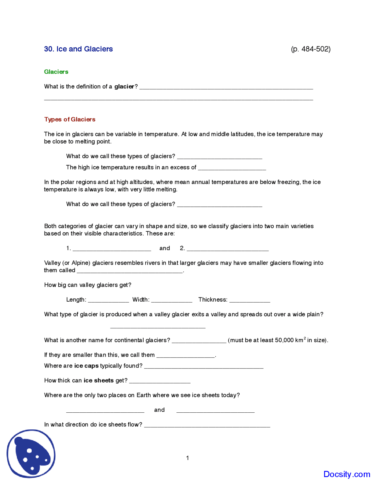 Ice and Glaciers - General Geology - Lecture Notes - Docsity